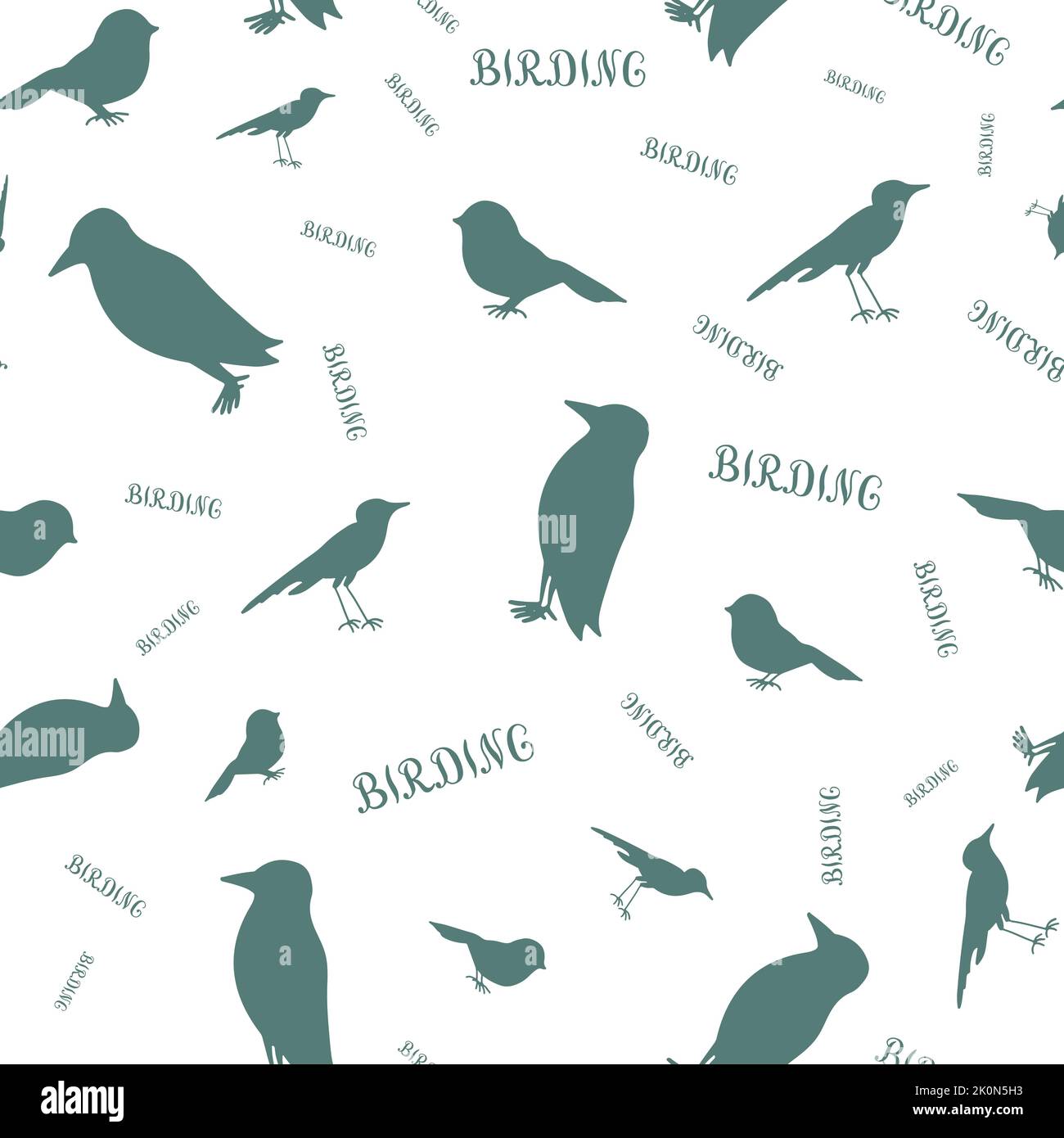 Birding seamless pattern. Birds silhouettes and word Birding Stock ...