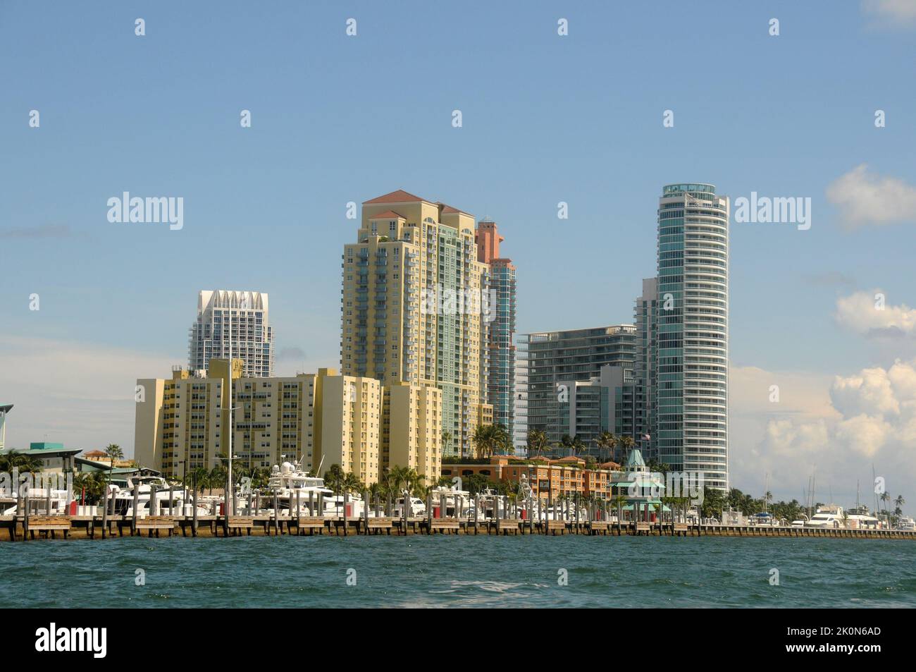 Waterfront buildings and skyline from Miami beach, Florida Stock Photo ...
