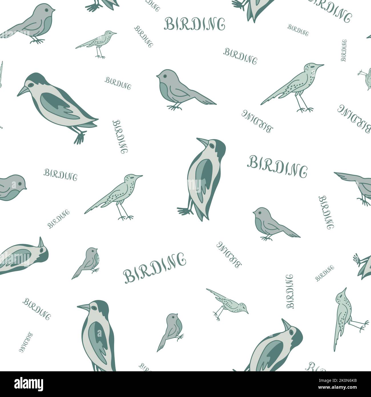 Monochromatic birding seamless pattern. Birds and word Birding Stock ...