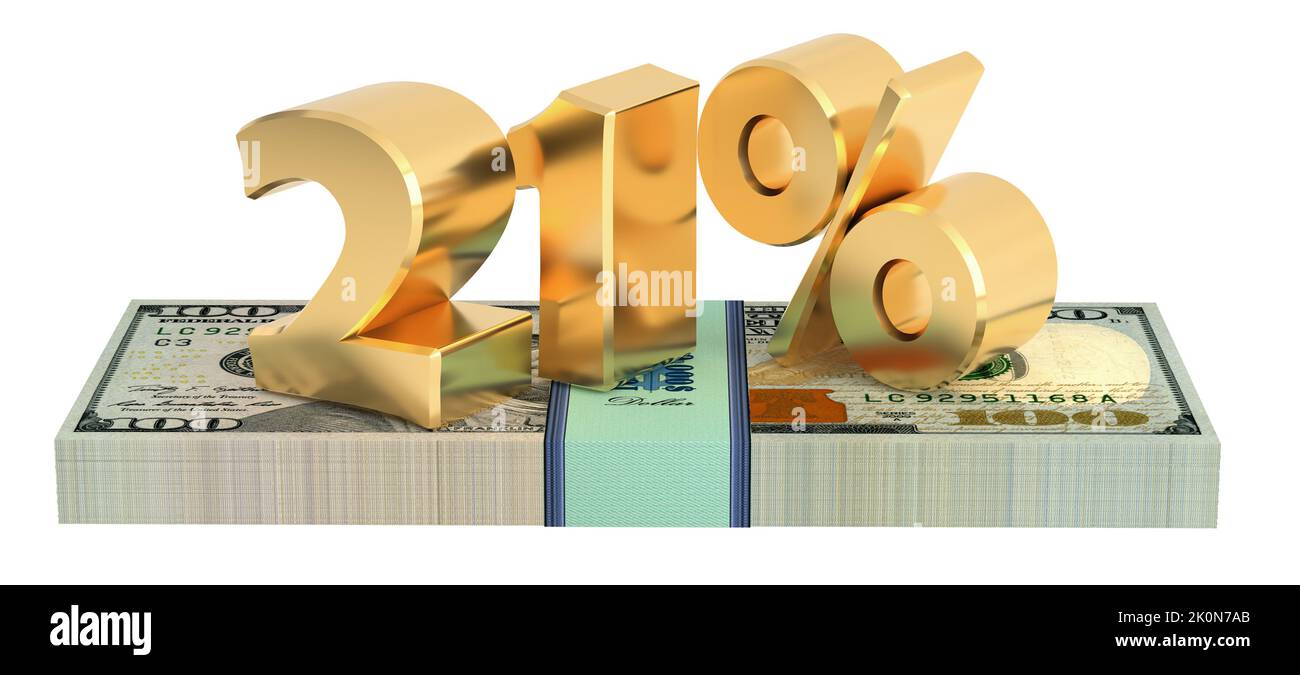 The Number 21% on top of 100 Dollar bills Stock Photo - Alamy
