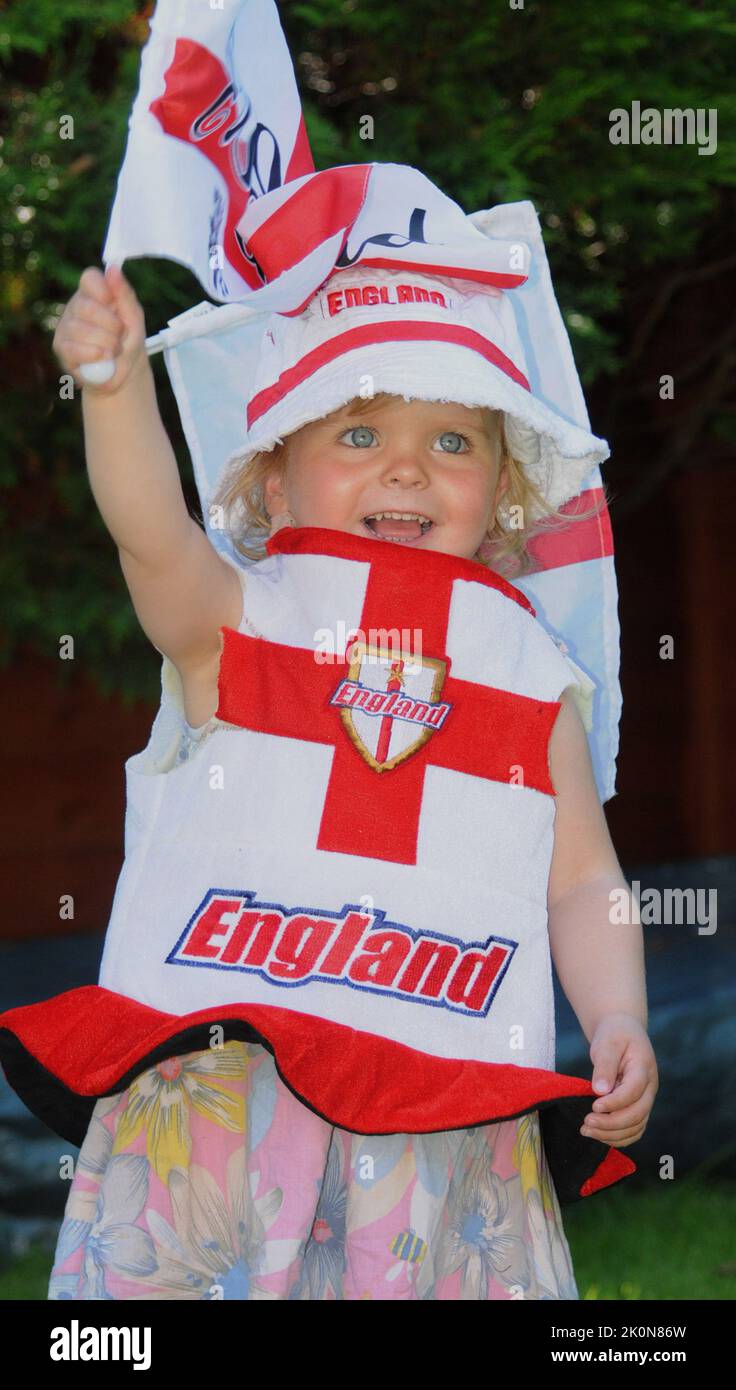 2 YEAR OLD HANNAH GRIMSHAW FROM PORTSMOUTH IN HER ENGLAND COLOURS WAVES ...