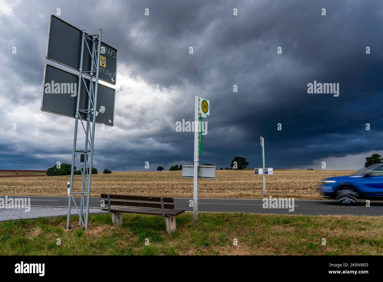 Simple stop of bus line 510 between Korbach and Bad Wildungen, country ...