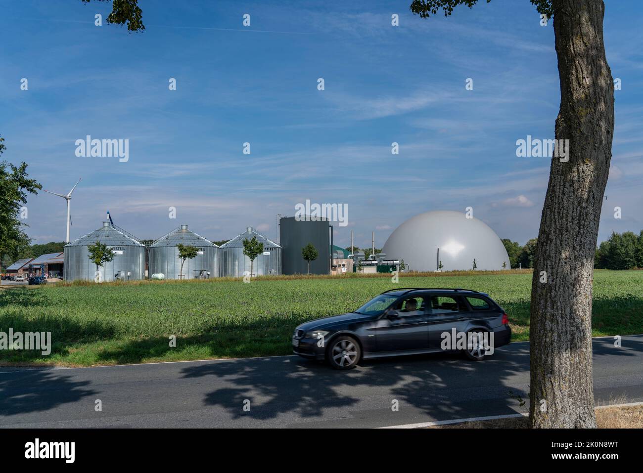 Biogas plant, storage silos, large buffer storage for hot water for ...