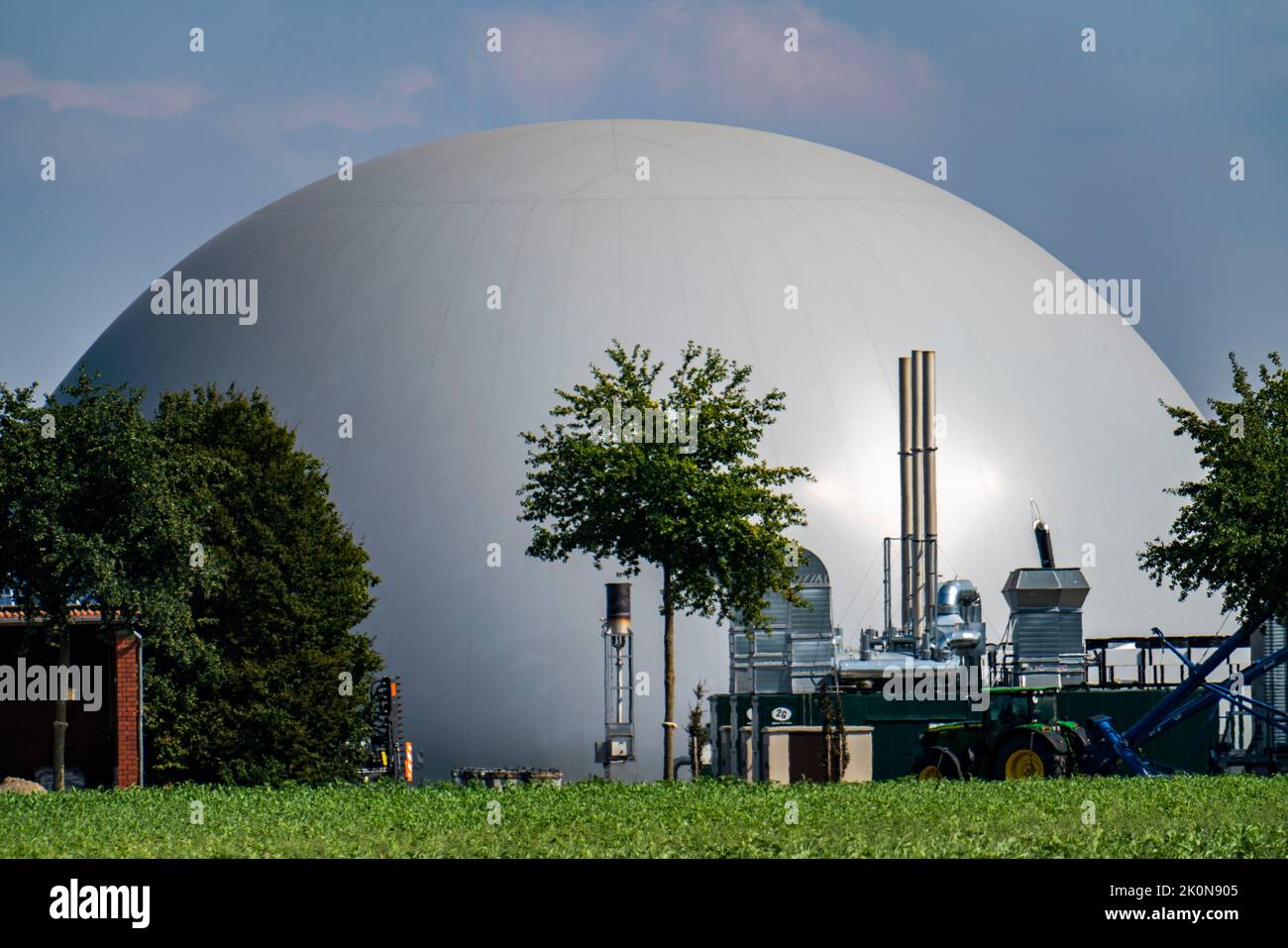 Biogas plant, combined heat and power plant, CHP, dome-shaped gas ...