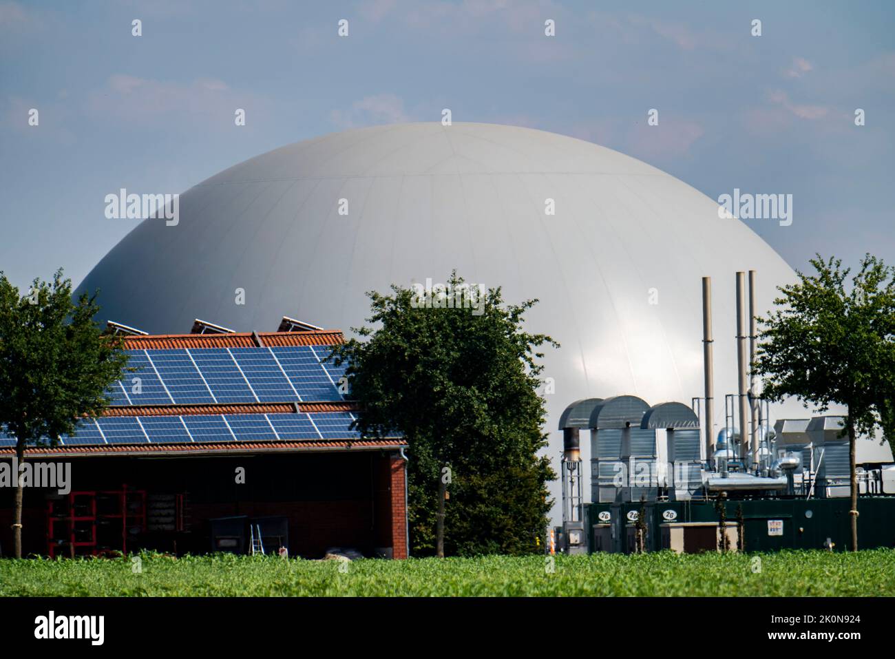 Biogas plant, combined heat and power plant, CHP, dome-shaped gas ...