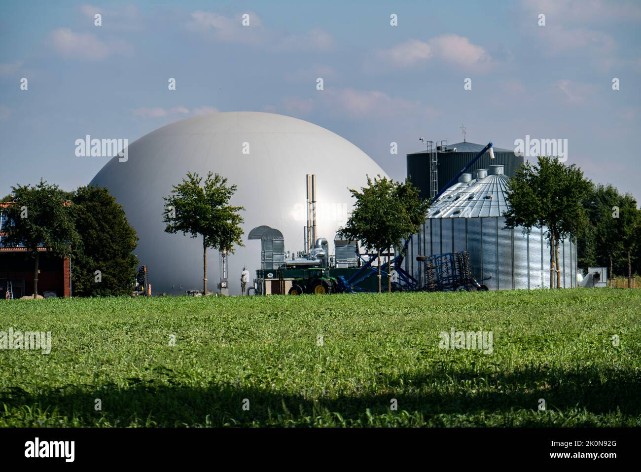 Biogas plant, combined heat and power plant, CHP, dome-shaped gas ...