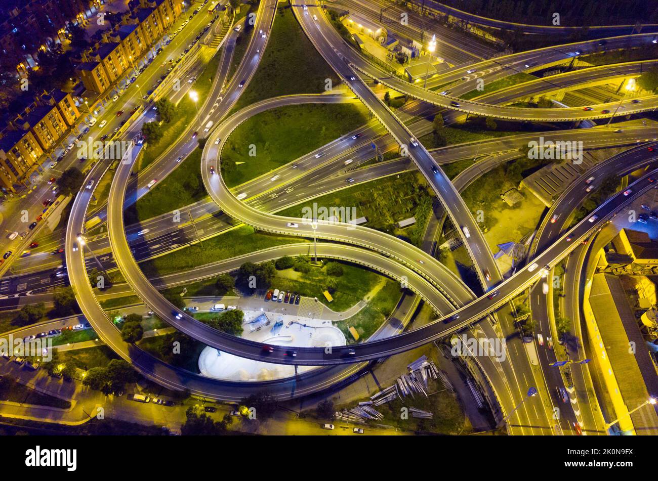Aerial view of highway grade separation at night Stock Photo - Alamy