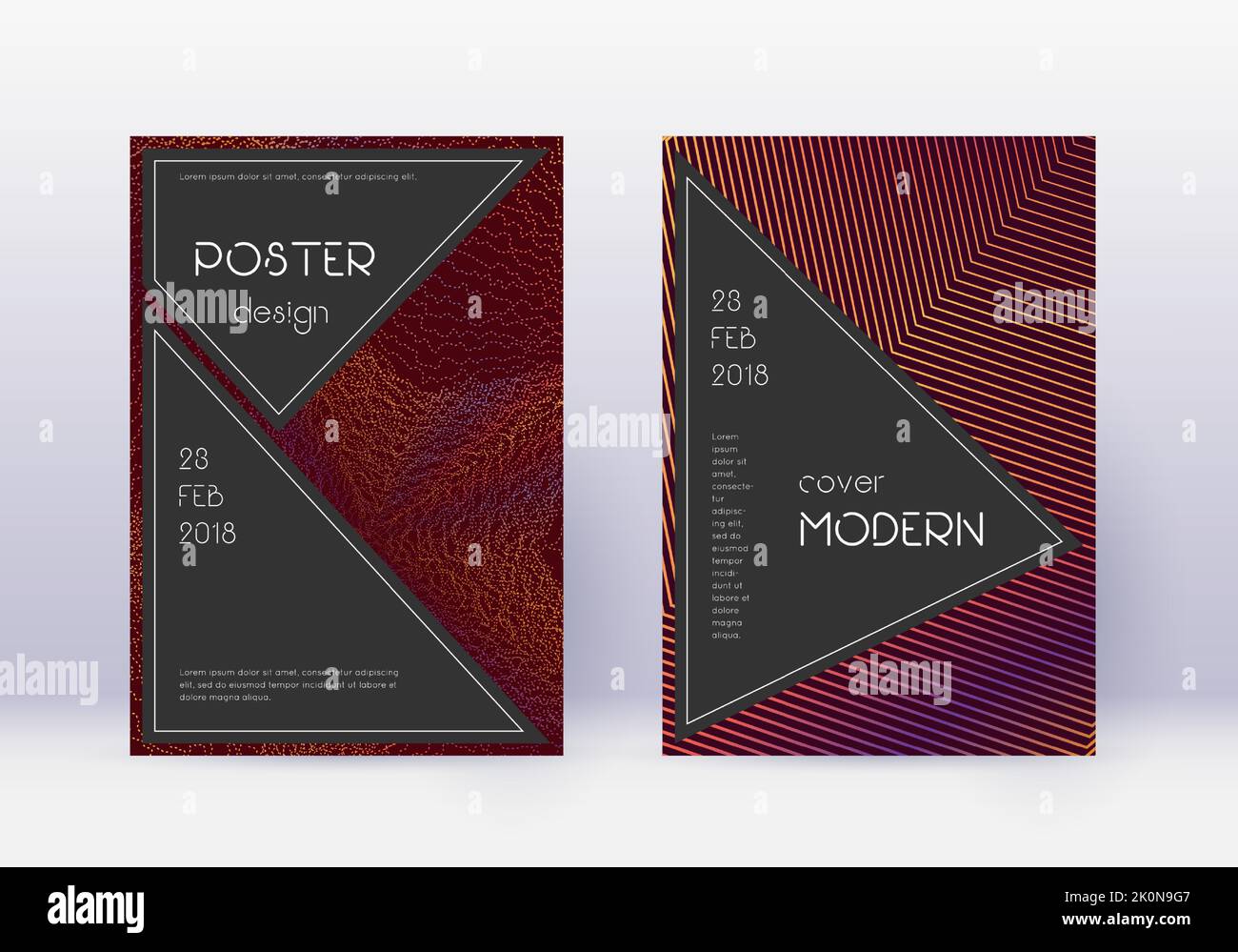 Black cover design template set. Orange abstract lines on wine red ...