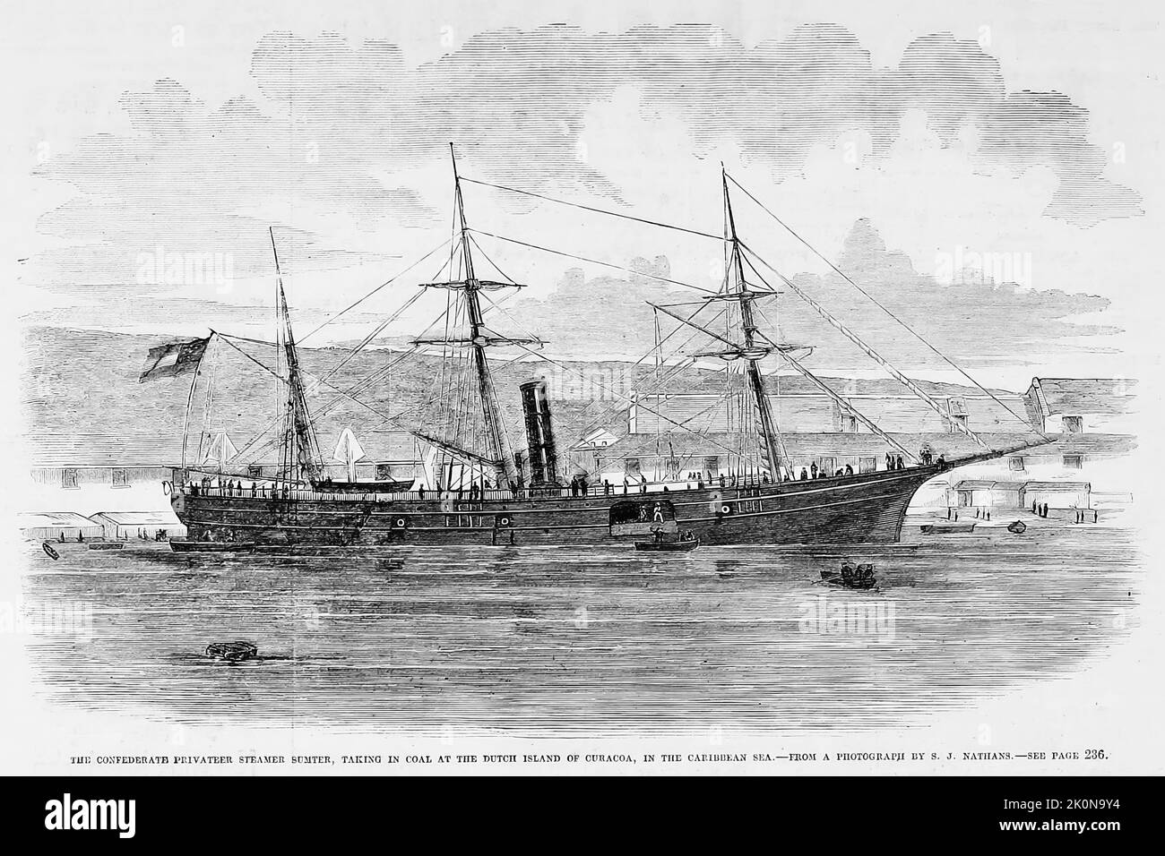 The Confederate privateer steamer Sumter, taking in coal at the Dutch ...