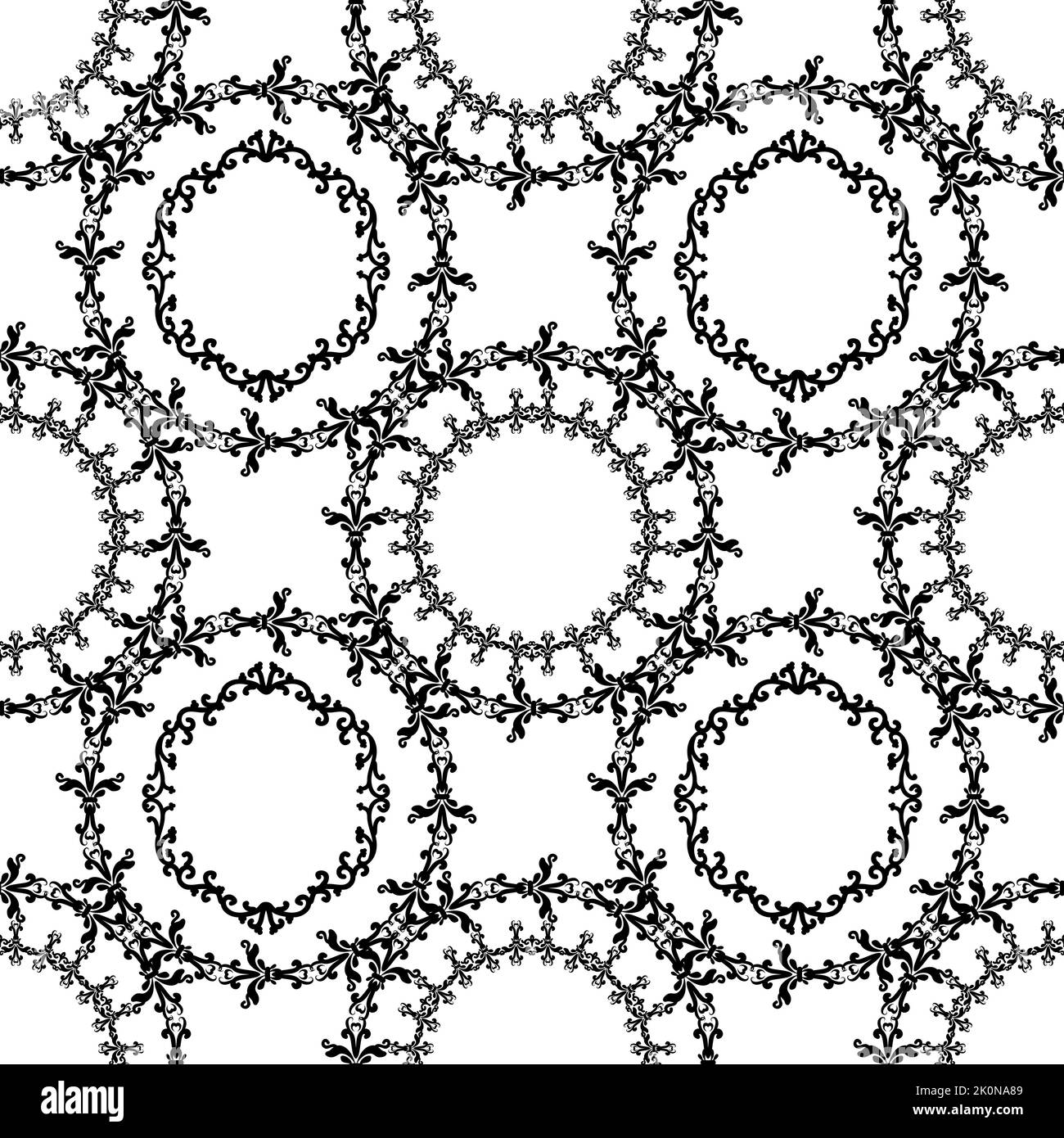 Circular floral ornaments. Seamless abstract pattern. Black and white ...