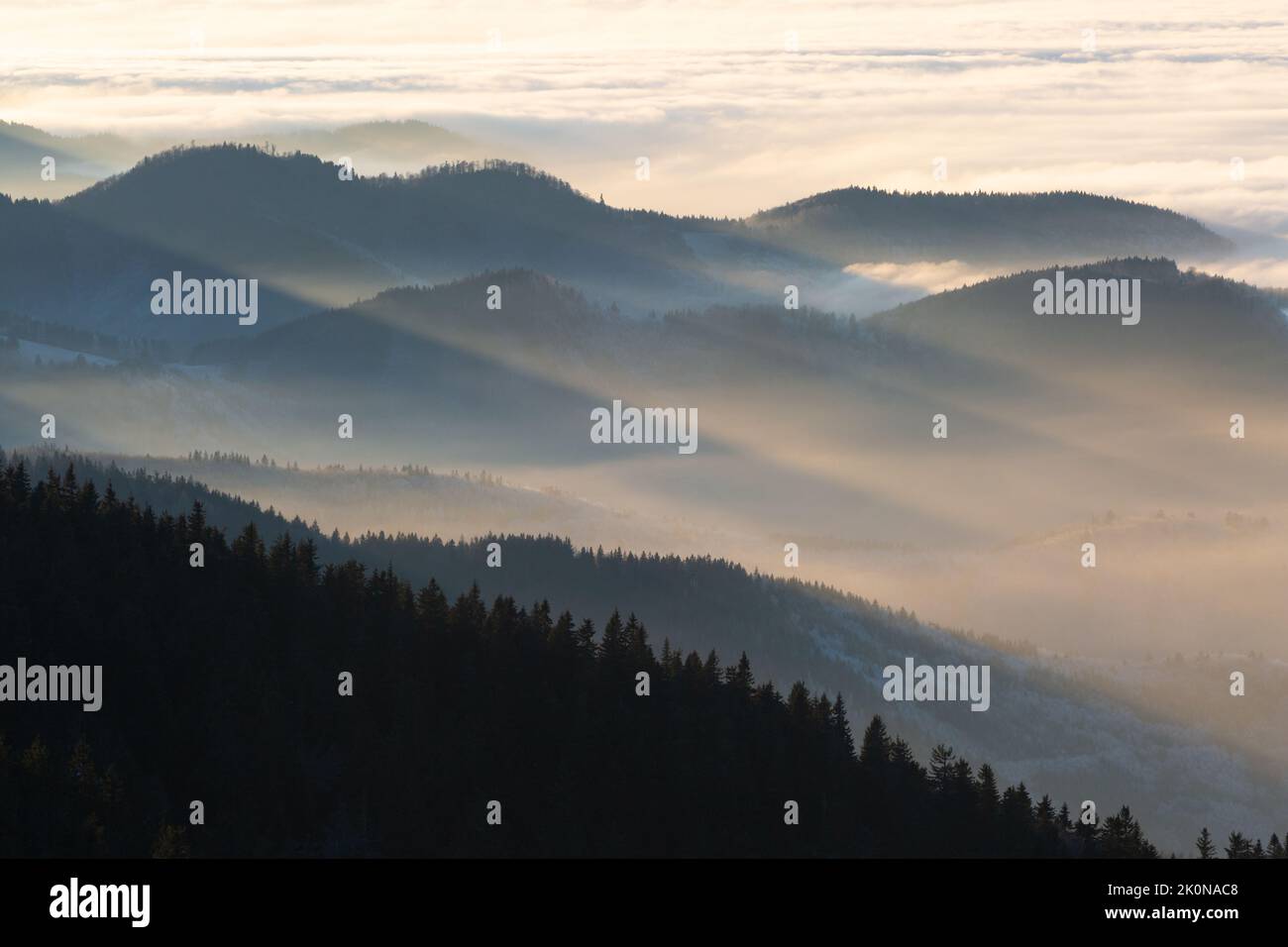 Mala Fatra mountain range shrouded in low clouds, Slovakia Stock Photo ...
