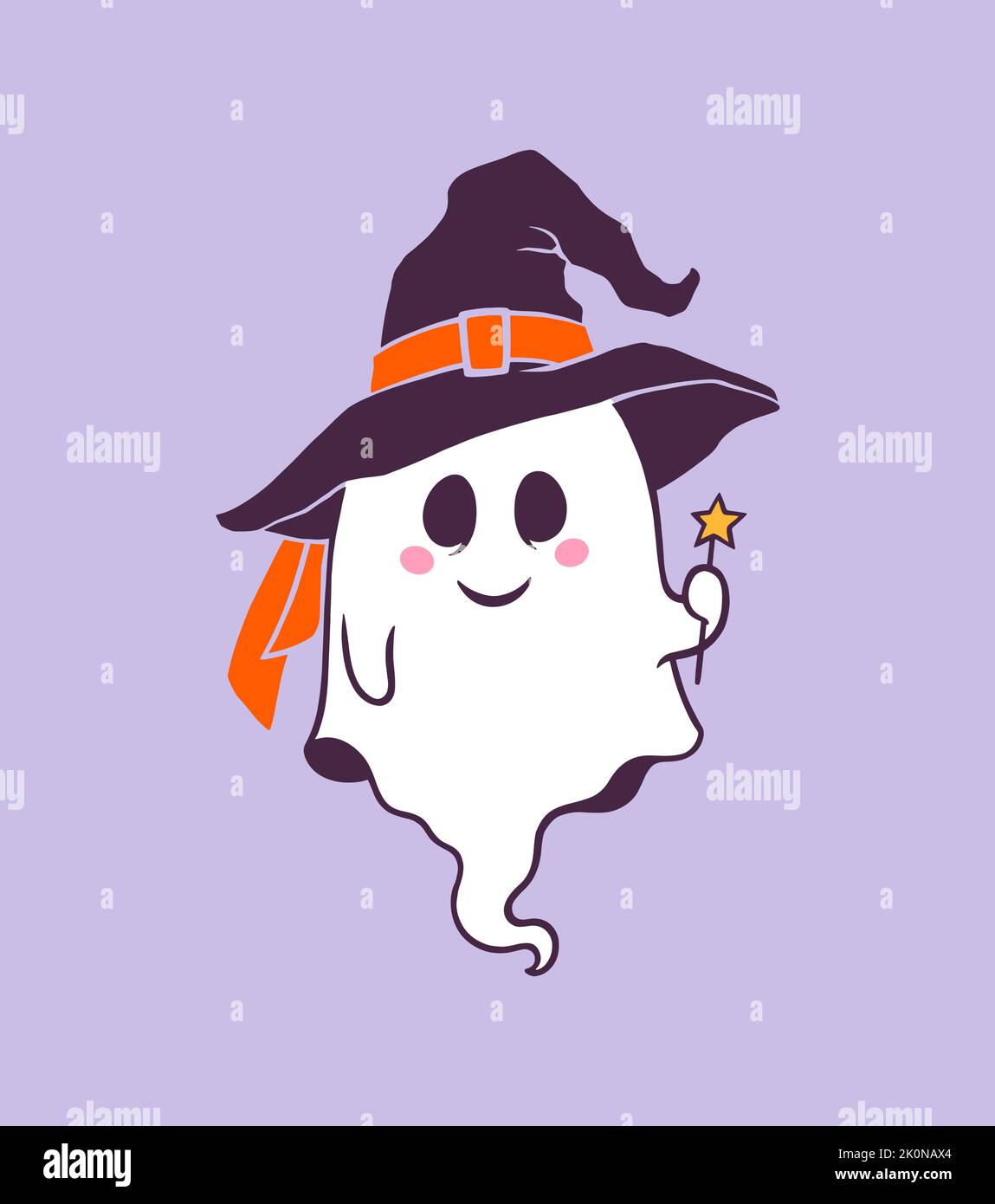 Cute cartoon Halloween Ghost with witchs hat. Vector illustration Stock ...