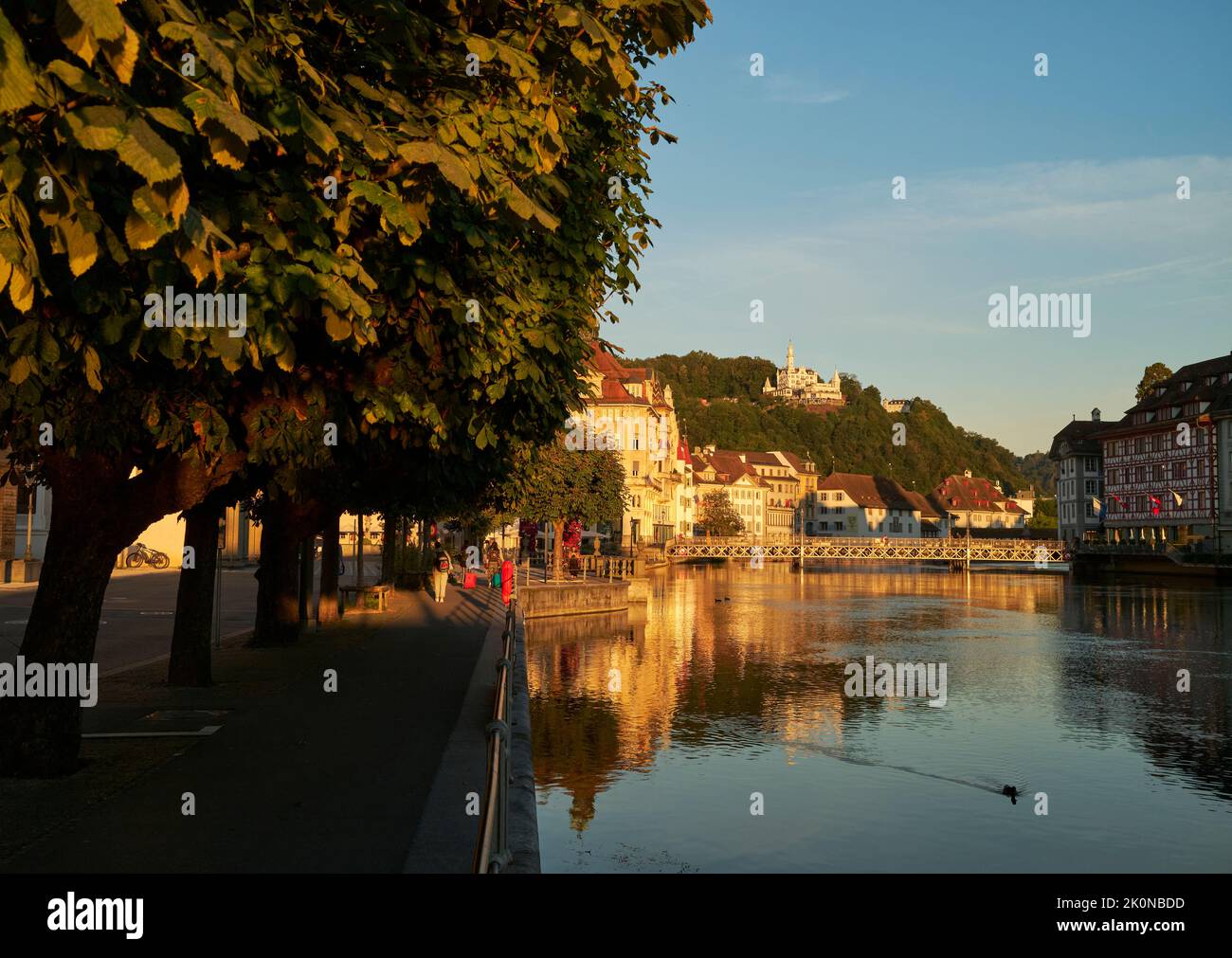 Scenery of old town with residential buildings at riverside Stock Photo ...