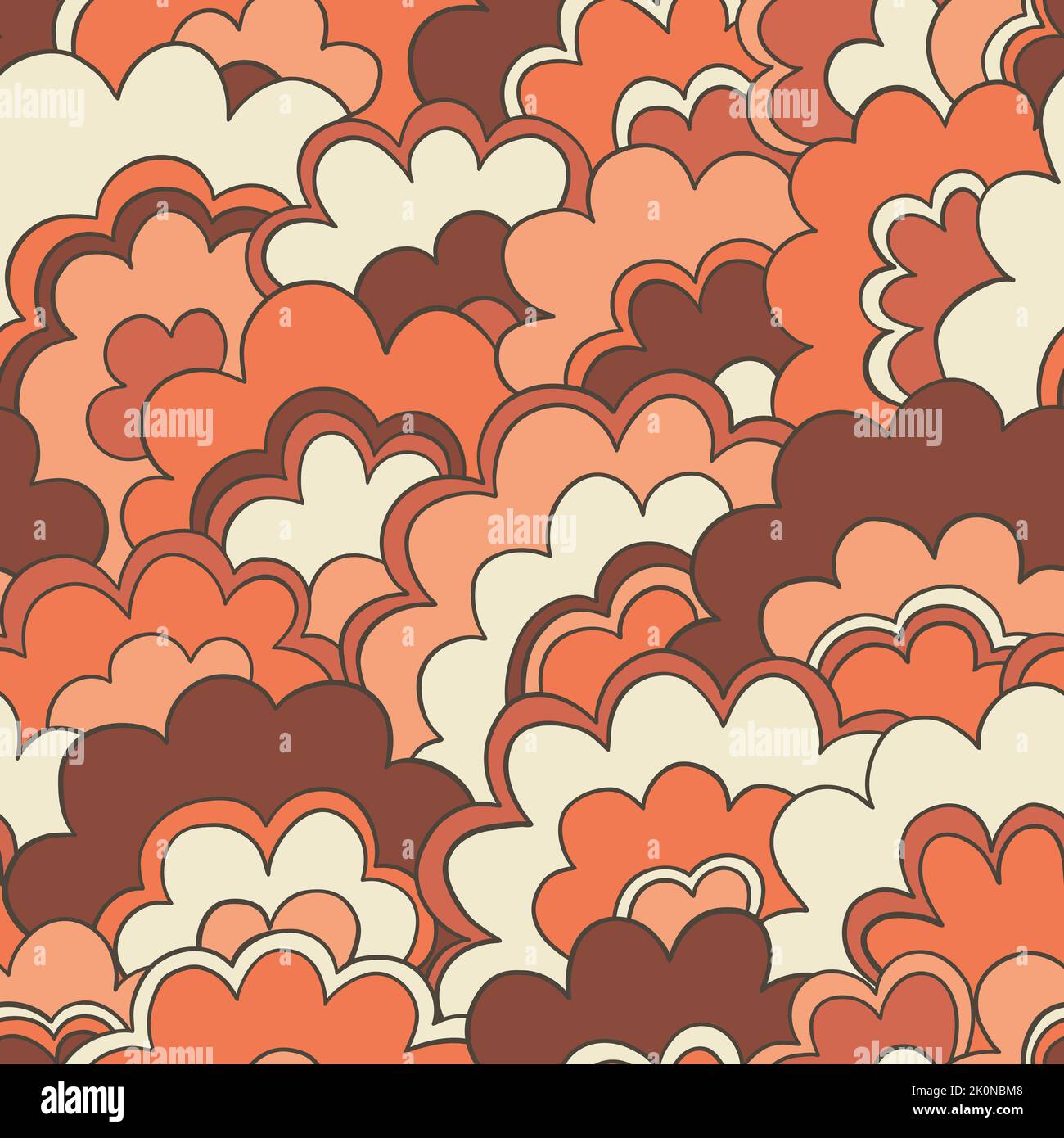 Boho Groovy Retro Psychedelic Clouds Vector Seamless Pattern Stock ...
