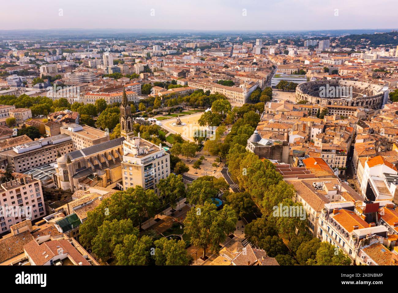 Nimes Arena aerial panoramic view. Nimes is a city in Occitanie region ...