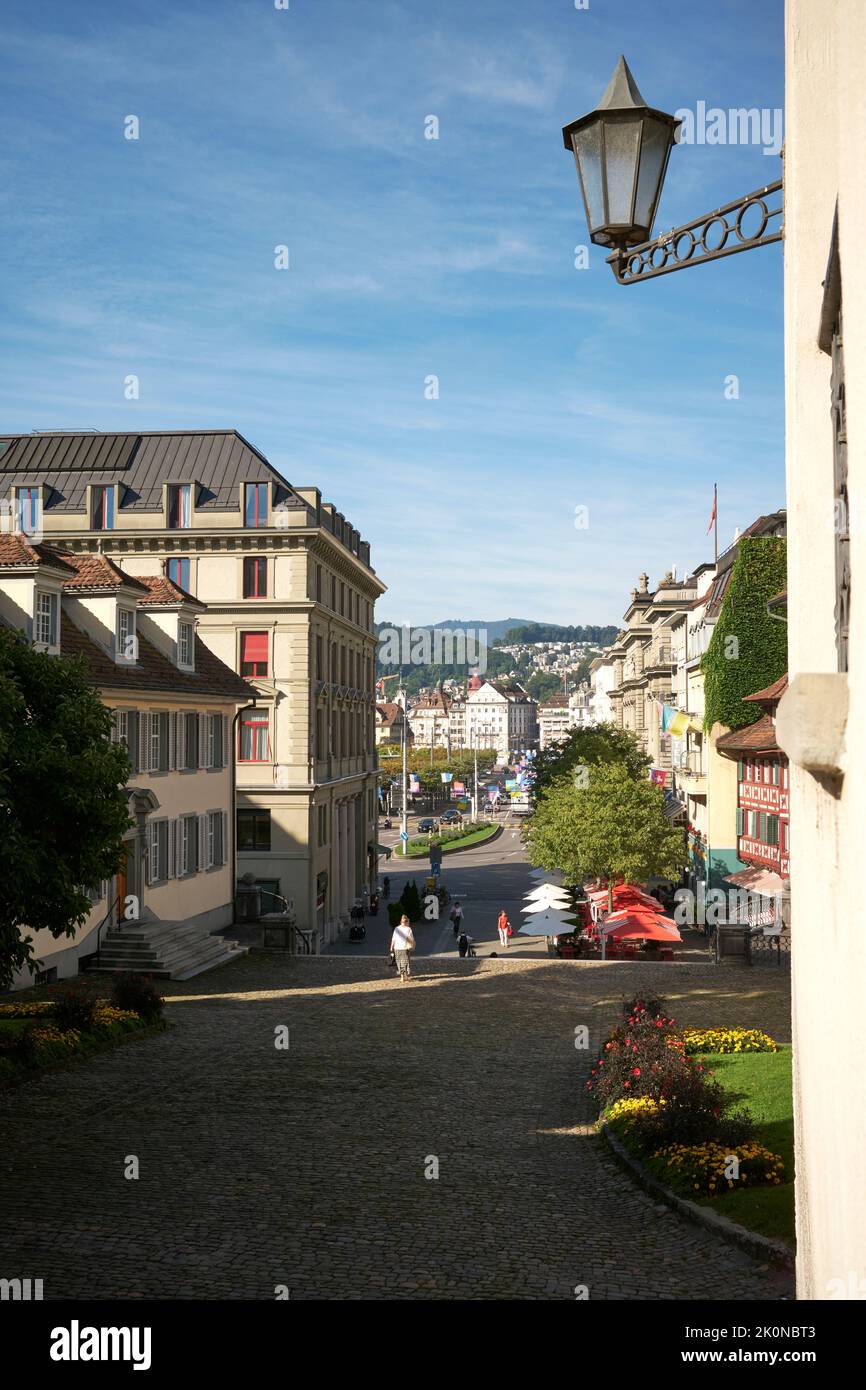 People walking on paved street in Lucerne Stock Photo - Alamy