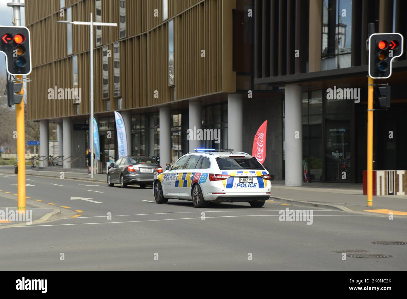 CHRISTCHURCH, NEW ZEALAND, SEPTEMBER 8, 2022: A police car with lights ...