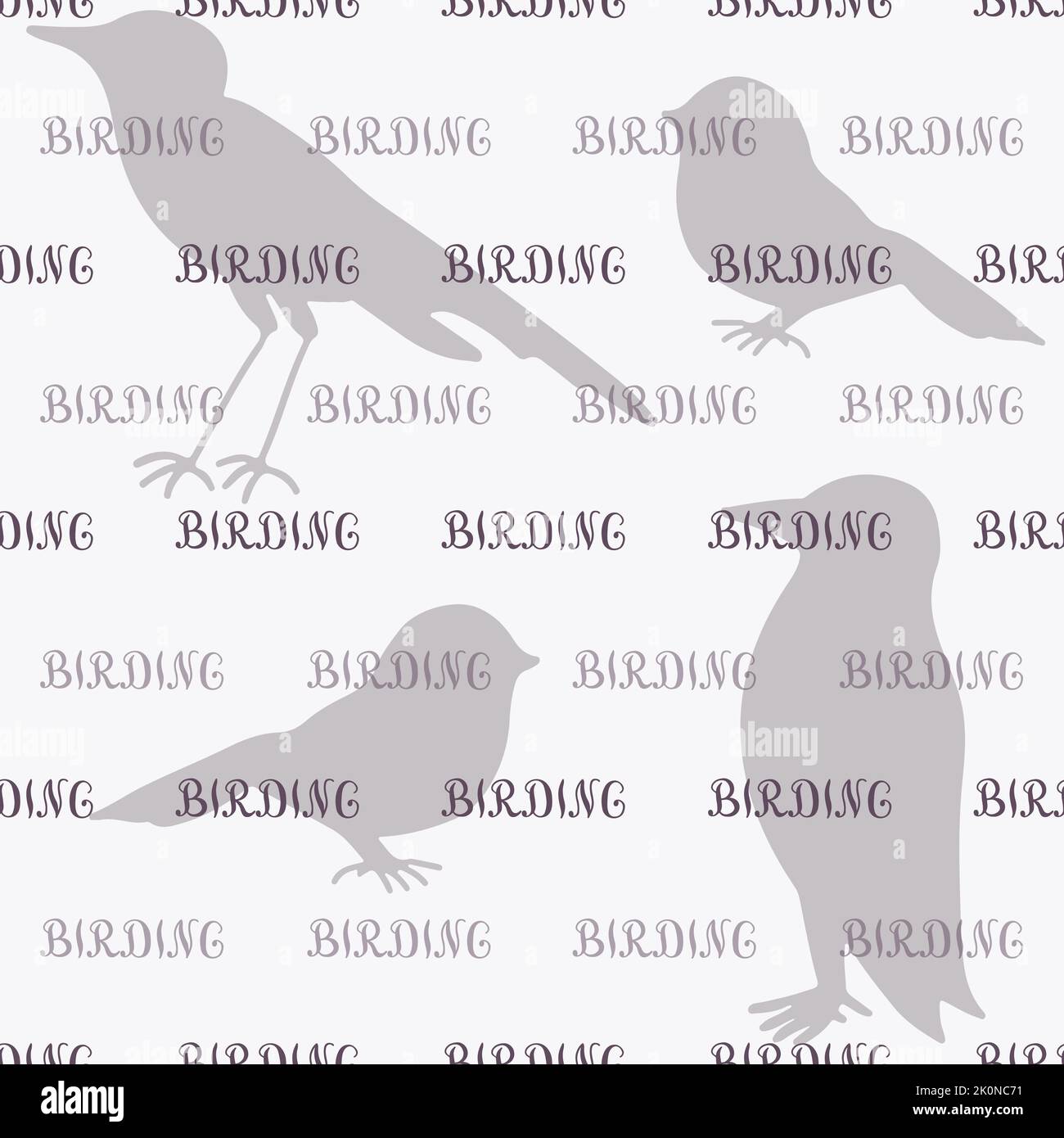 Birding text seamless pattern. Lettering on birds silhouettes ...