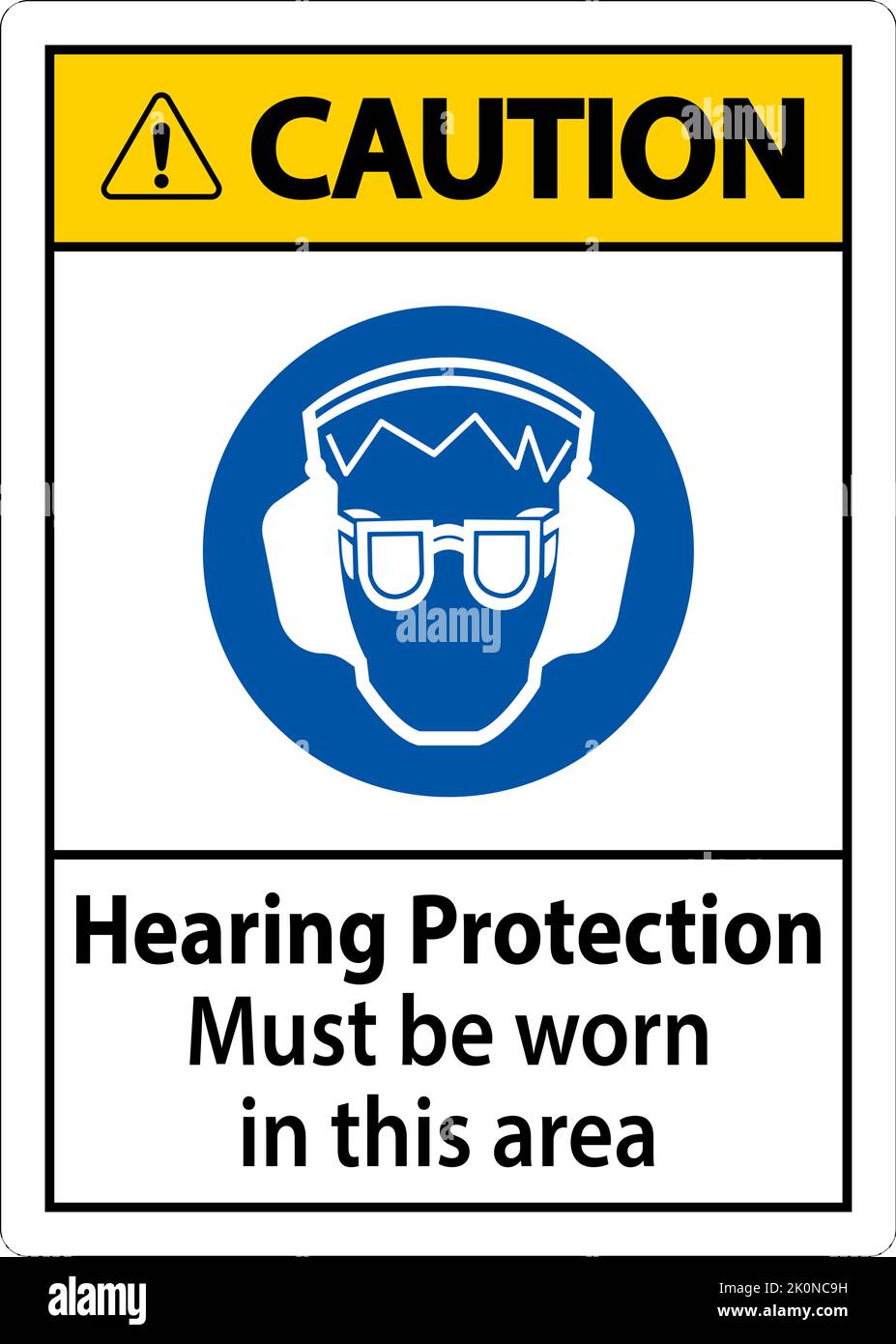 Caution Hearing Protection Must Be Worn Sign On White Background Stock ...