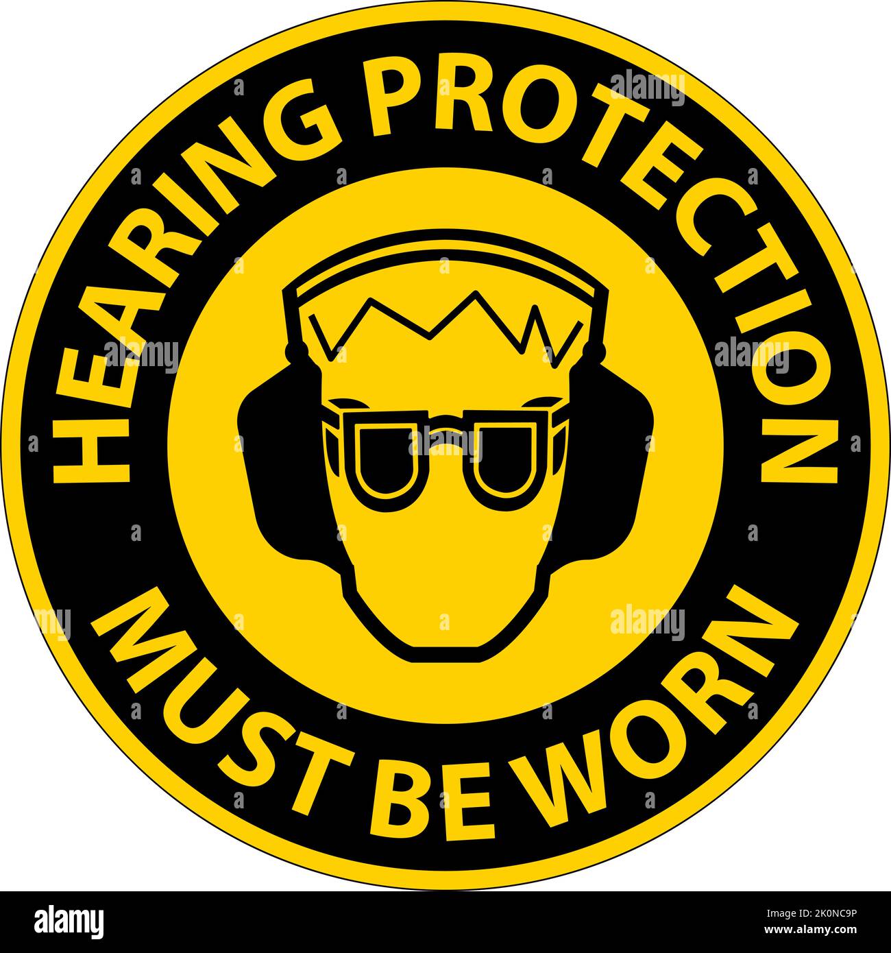 Caution Hearing Protection Must Be Worn Sign On White Background Stock