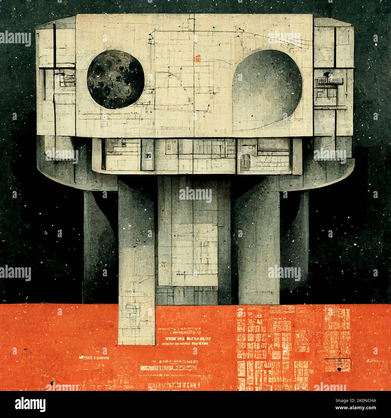 Science Fiction posters of space stations as mechanical drawings Stock ...