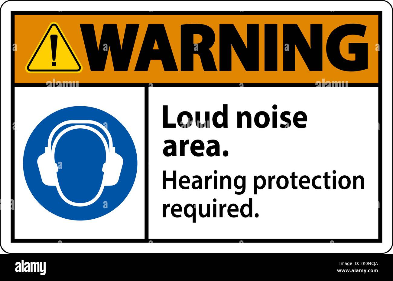 Warning Hearing Protection Required Sign On White Background Stock