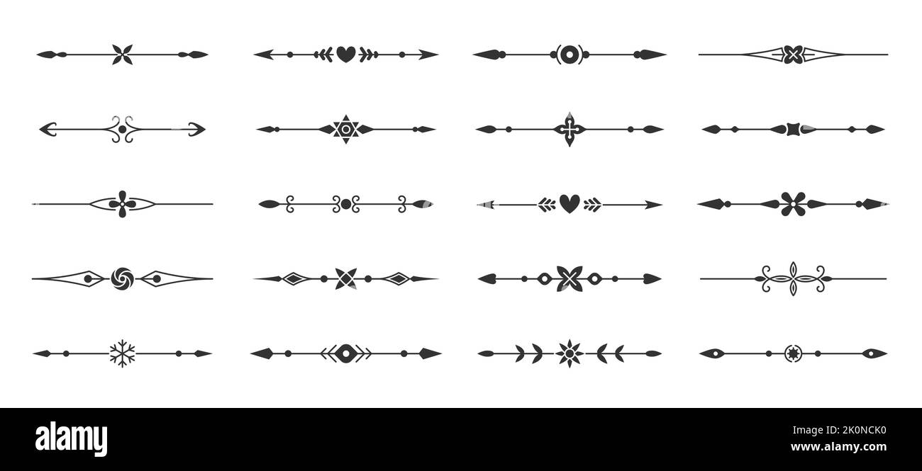 Vintage divider set. Retro doodle black thin line ornate design element ...