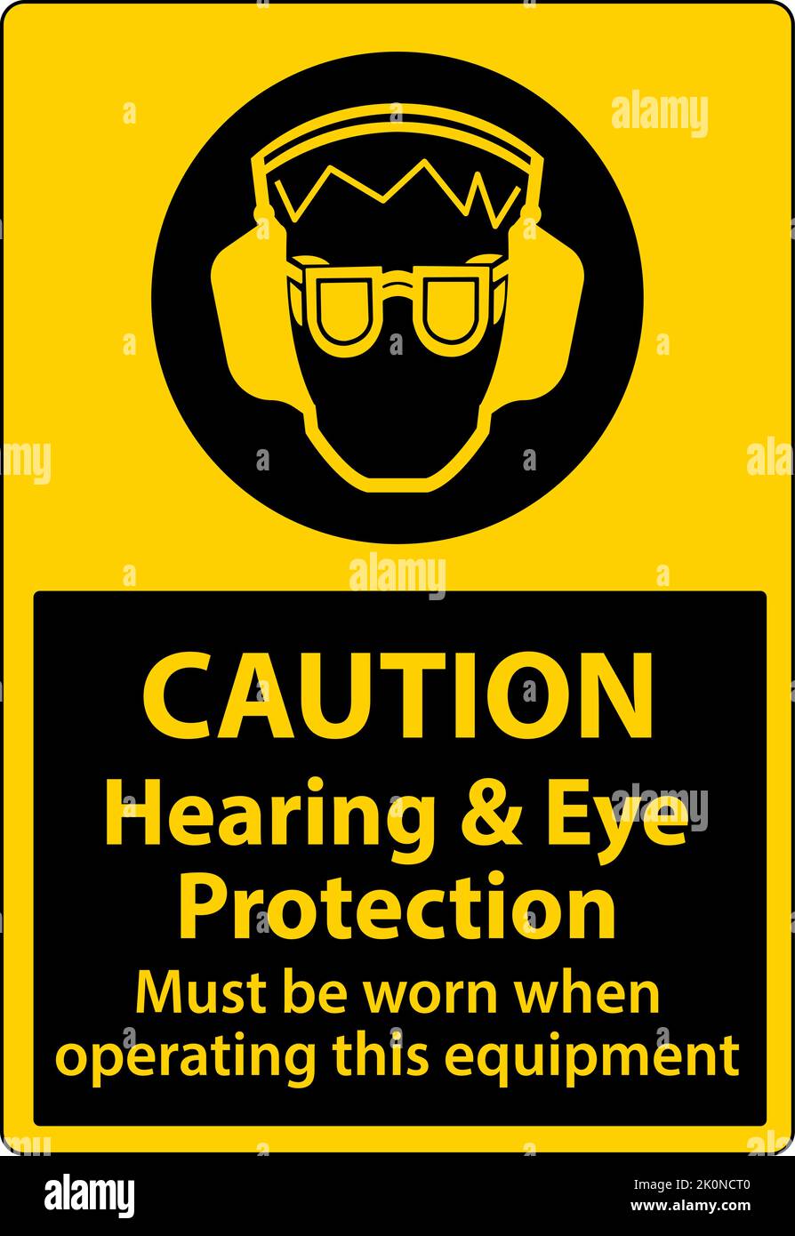 Caution Hearing and Eye Protection Sign On White Background Stock ...