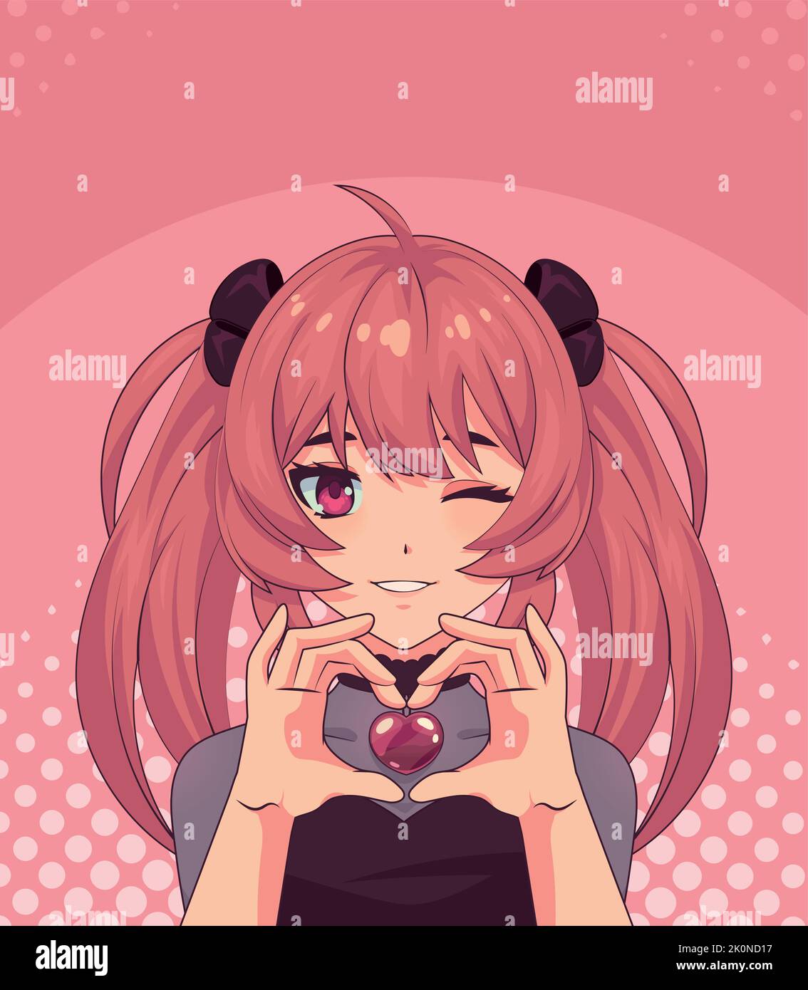 anime girl with heart Stock Vector Image & Art - Alamy