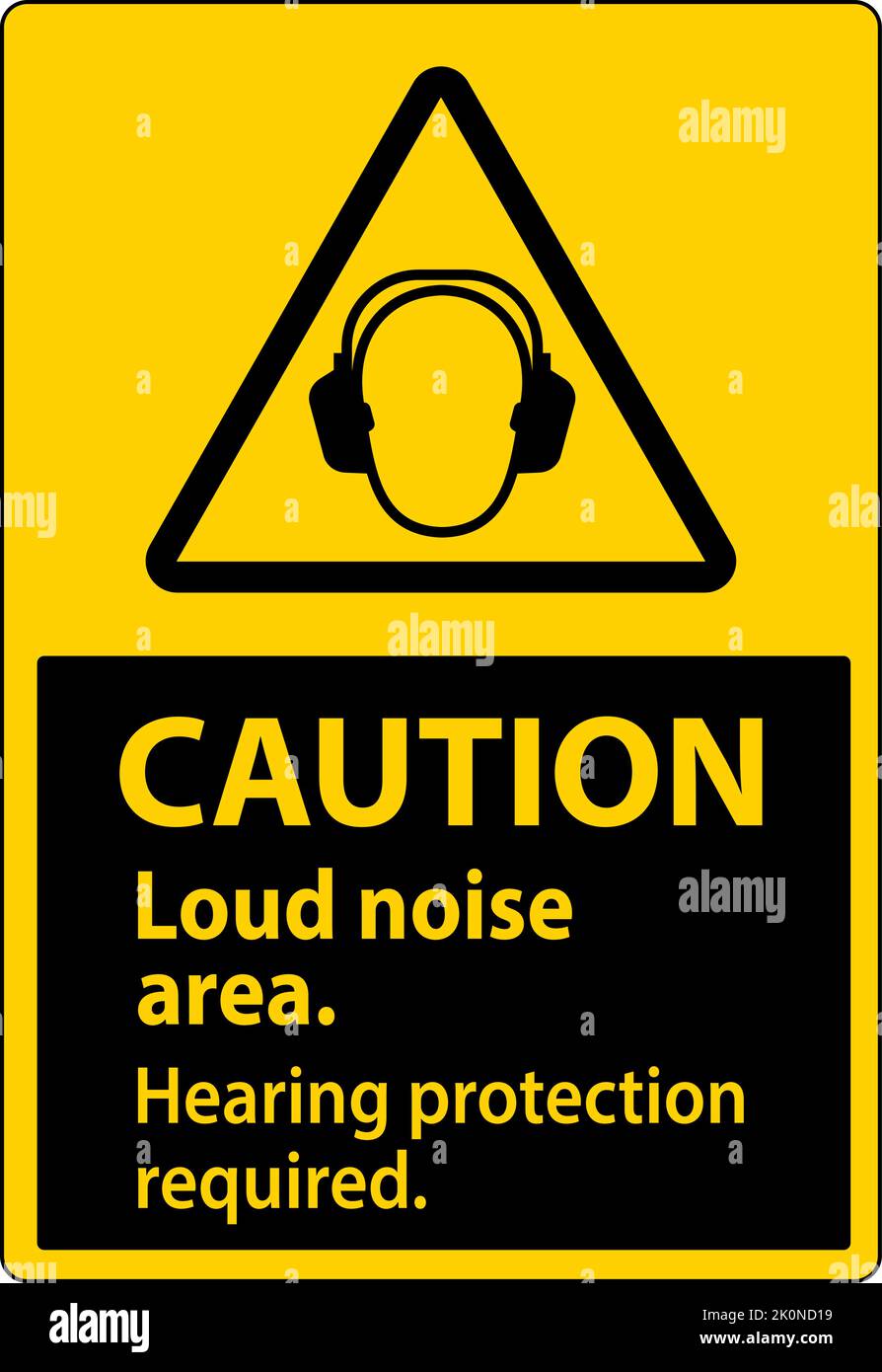 Caution Hearing Protection Required Sign On White Background Stock ...