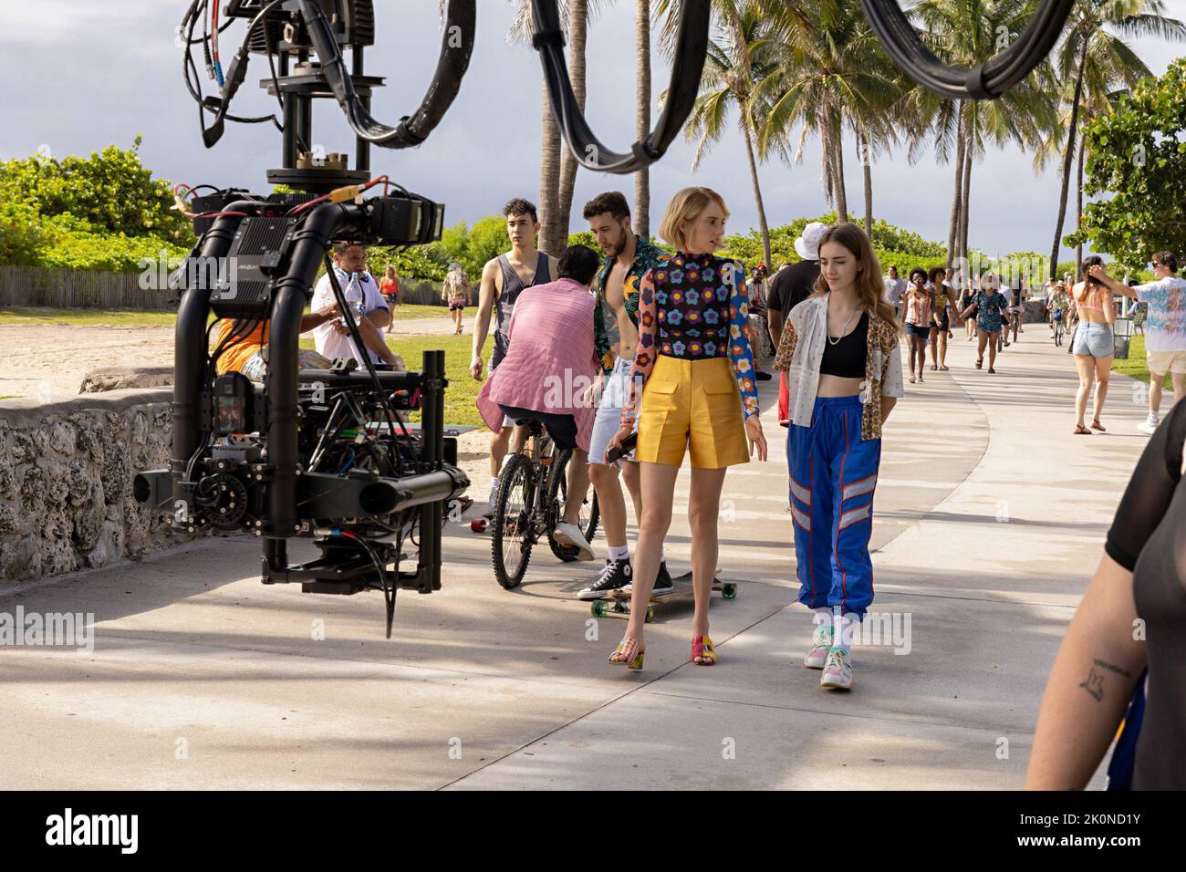 DO REVENGE, front, from left: Maya Hawke, Talia Ryder, on set, 2022. ph ...