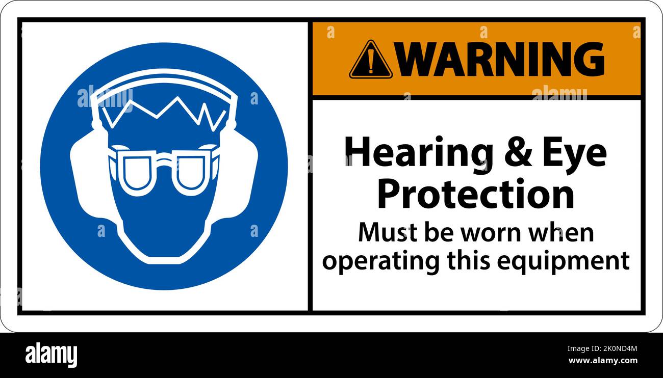 Warning Hearing and Eye Protection Sign On White Background Stock ...