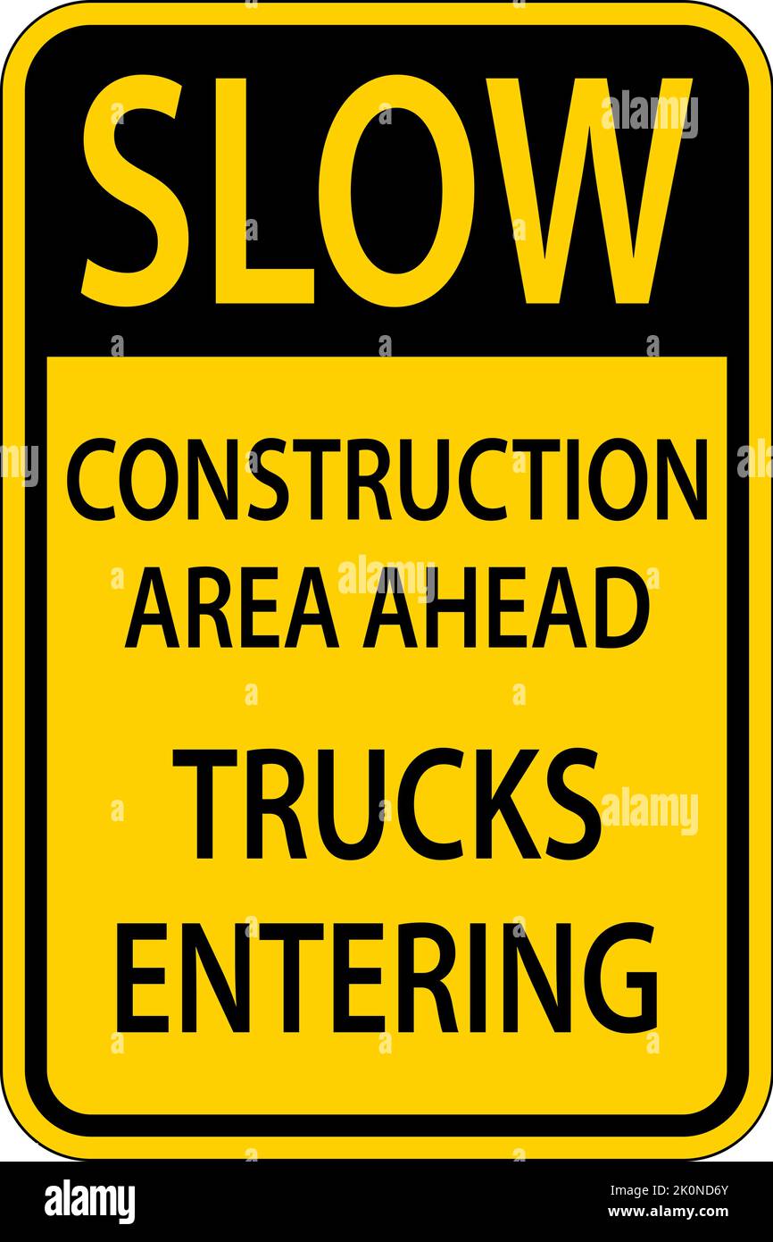 Slow Construction Area Ahead Sign On White Background Stock Vector ...