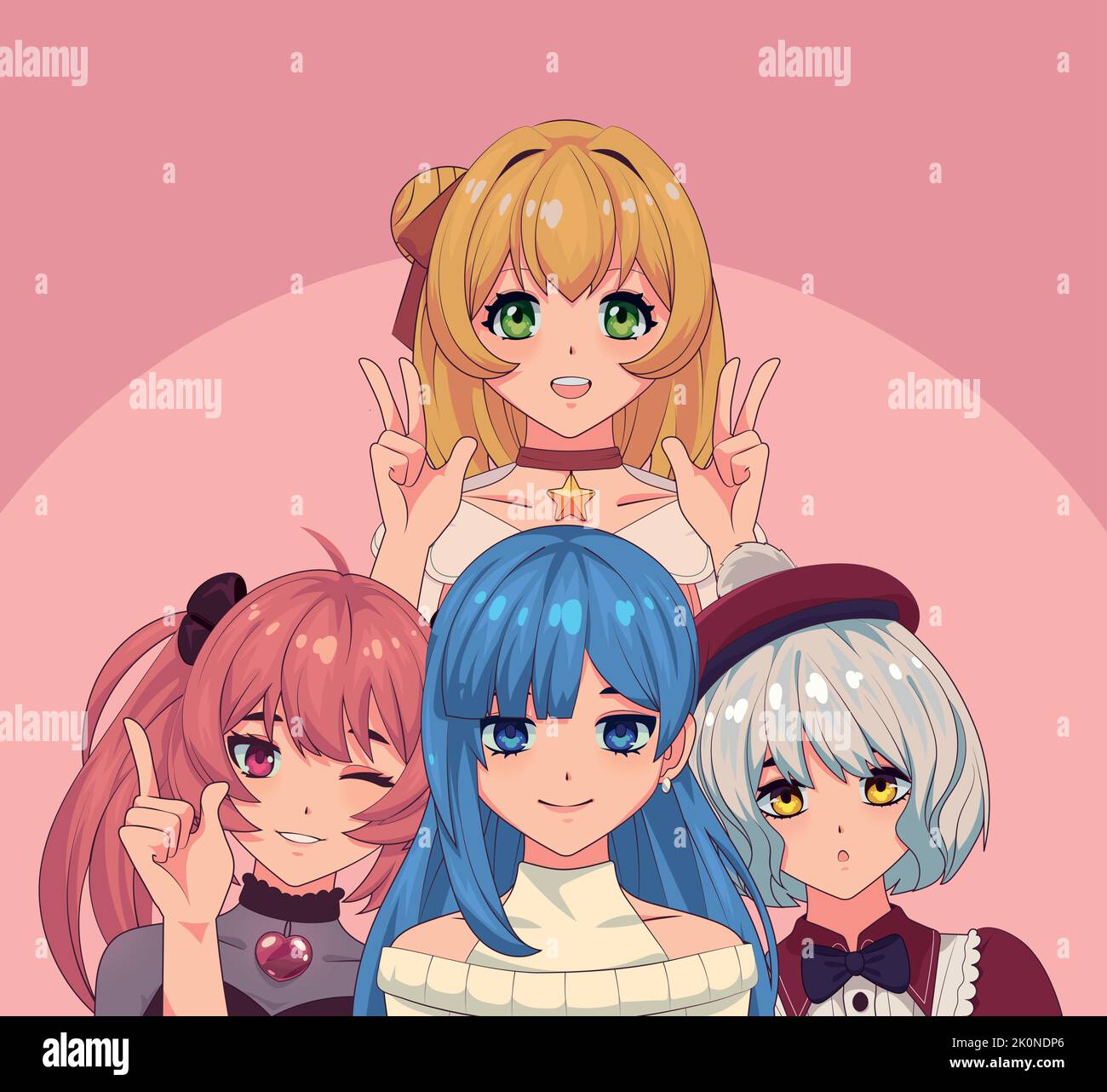 group anime girls Stock Vector Image & Art - Alamy