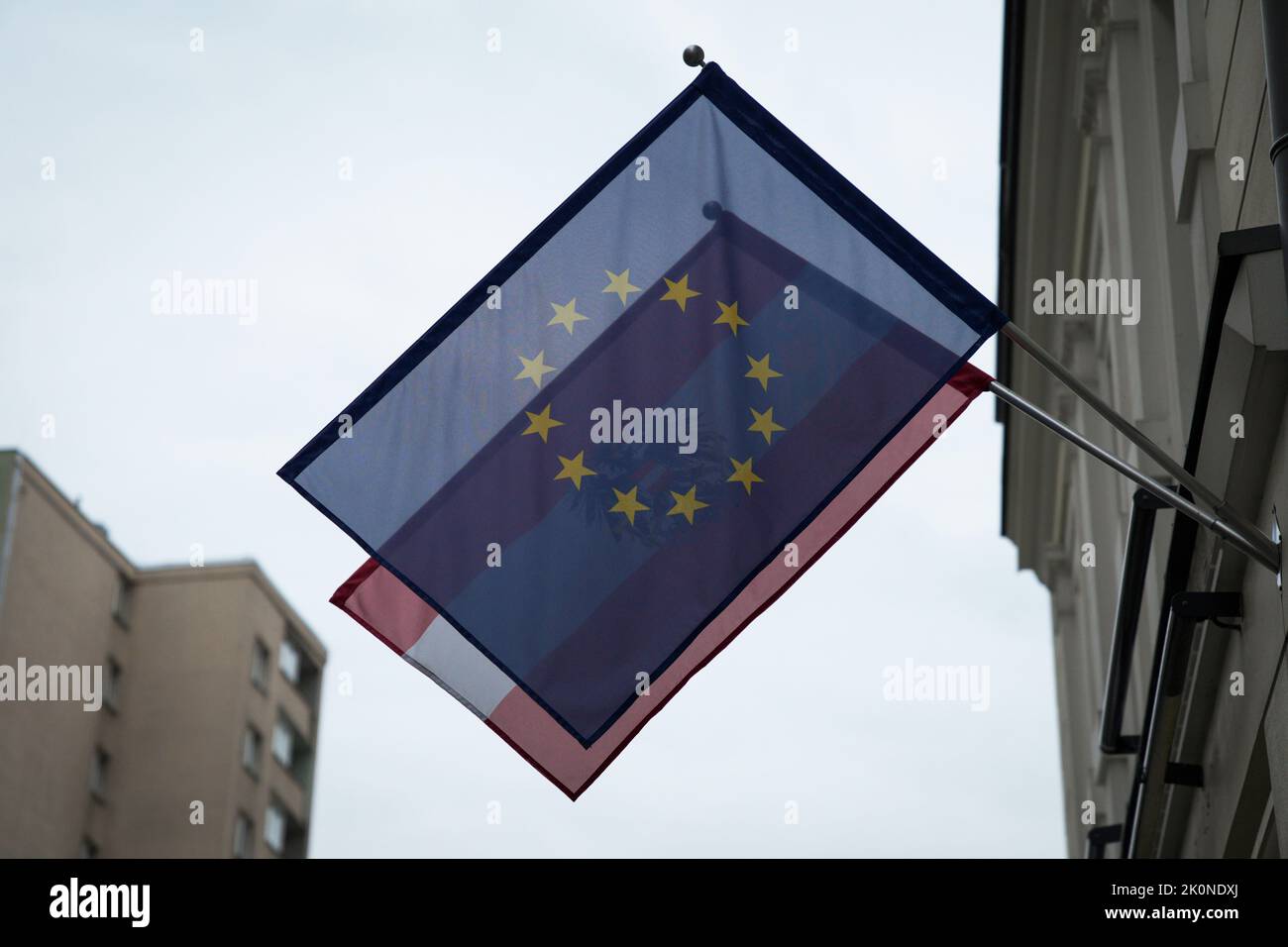 An EU flag is seen in Warsaw, Poland on 13 September, 2022., 2022 Stock ...