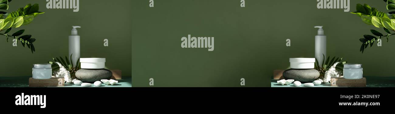 Basil color green background. White tube with mock up for you cosmetics ...