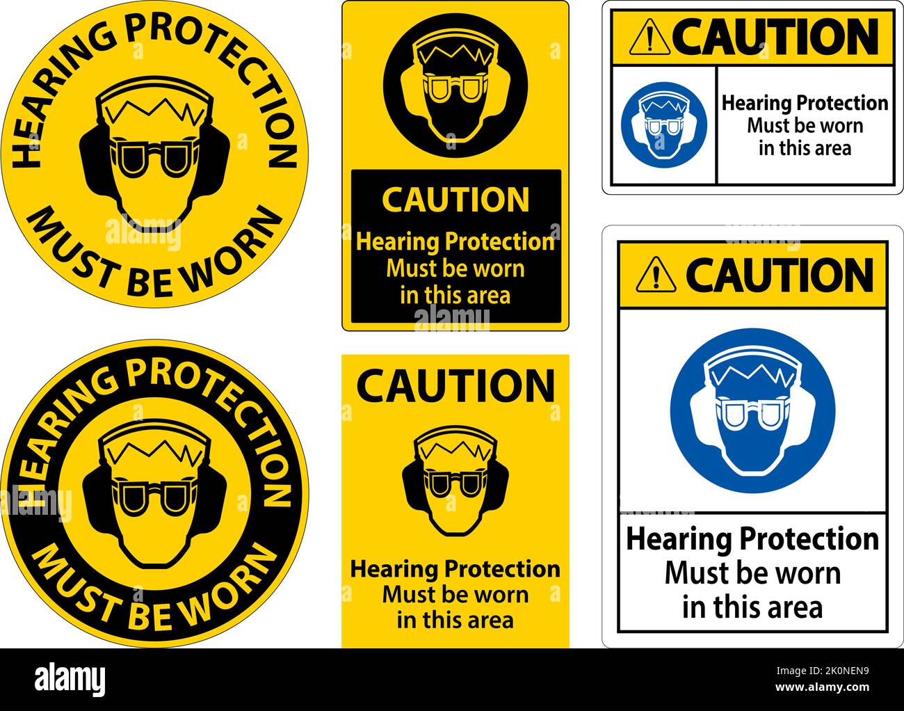 Caution Hearing Protection Must Be Worn Sign On White Background Stock ...