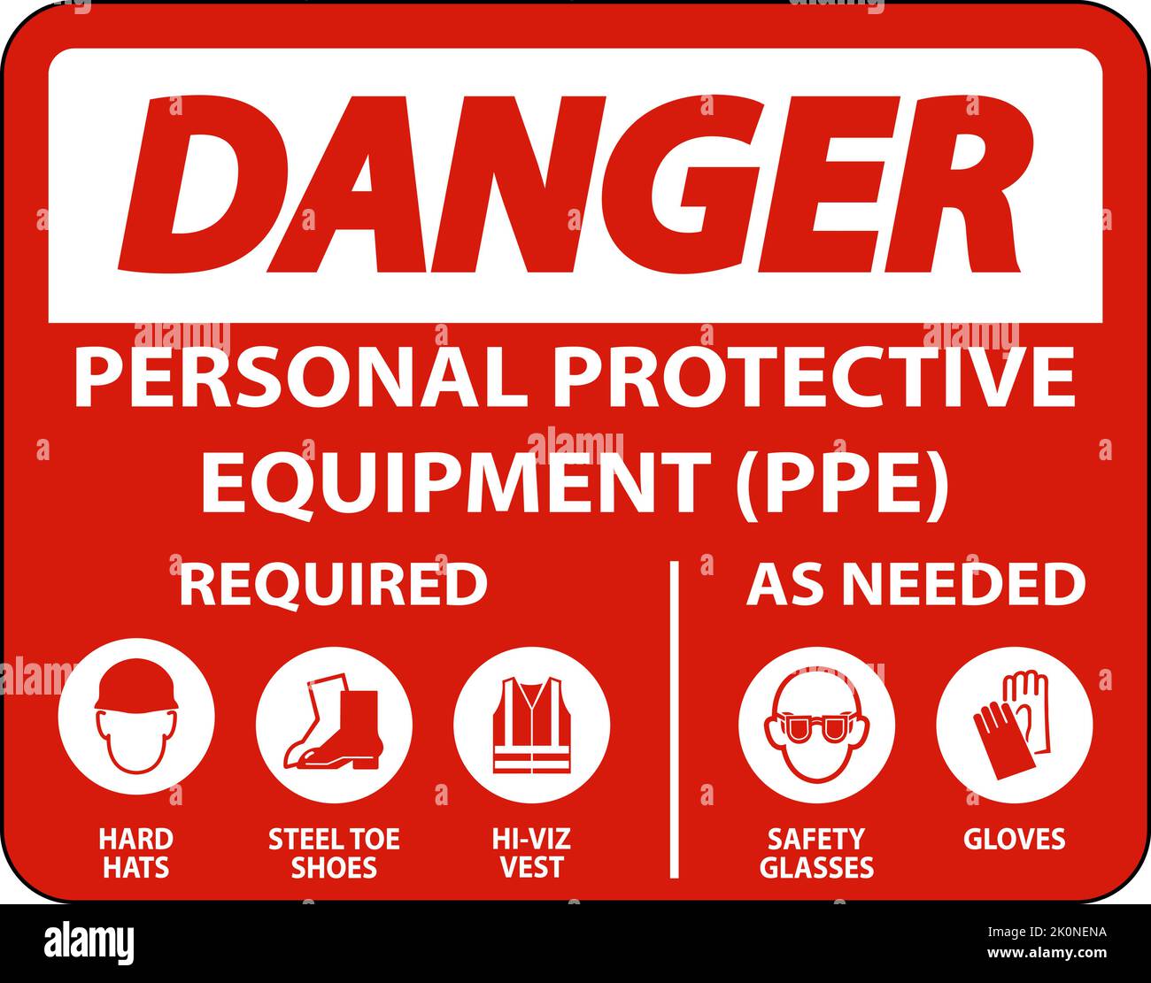 Danger PPE Required As Needed Sign On White Background Stock Vector ...