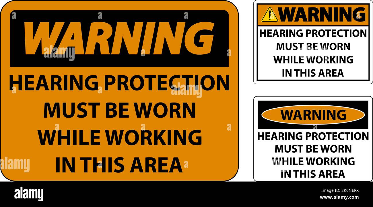 Warning Hearing Protection Must Be Worn Sign On White Background Stock ...