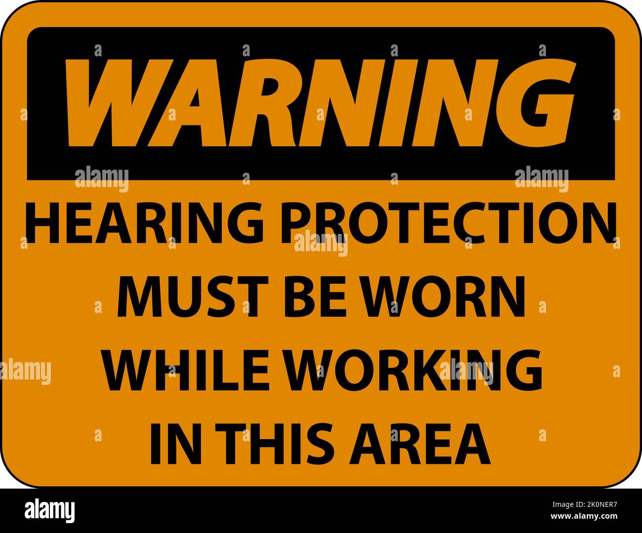 Warning Hearing Protection Must Be Worn Sign On White Background Stock