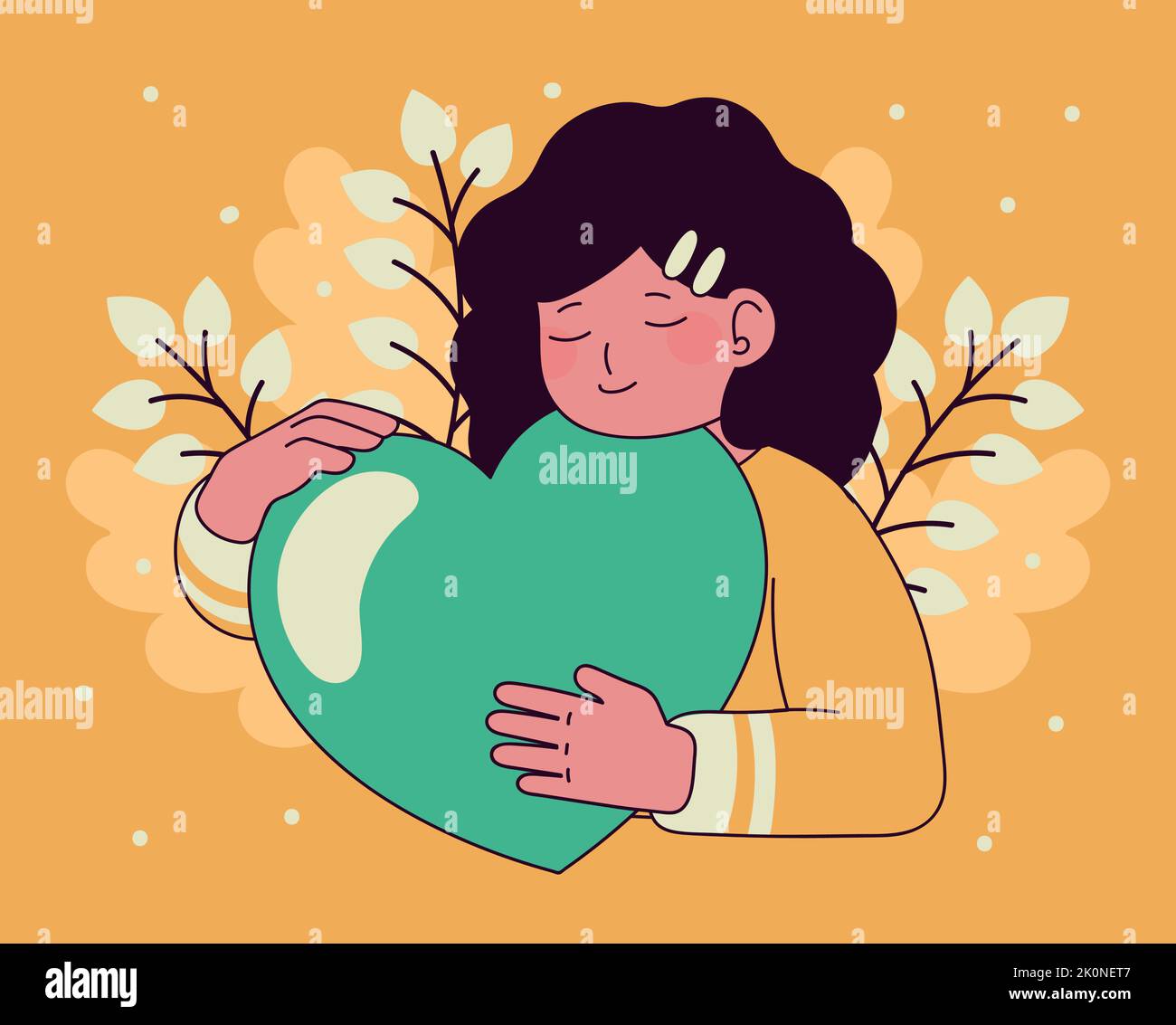 woman hugging heart Stock Vector Image & Art - Alamy