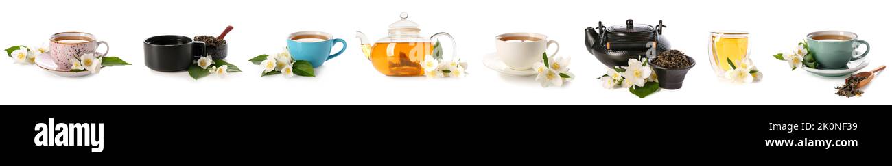 Set of aromatic jasmine tea on white background Stock Photo - Alamy