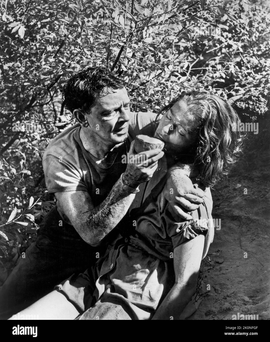 Phil Brown, Barbara Shelley, on-set of the British Film, "The Camp On ...