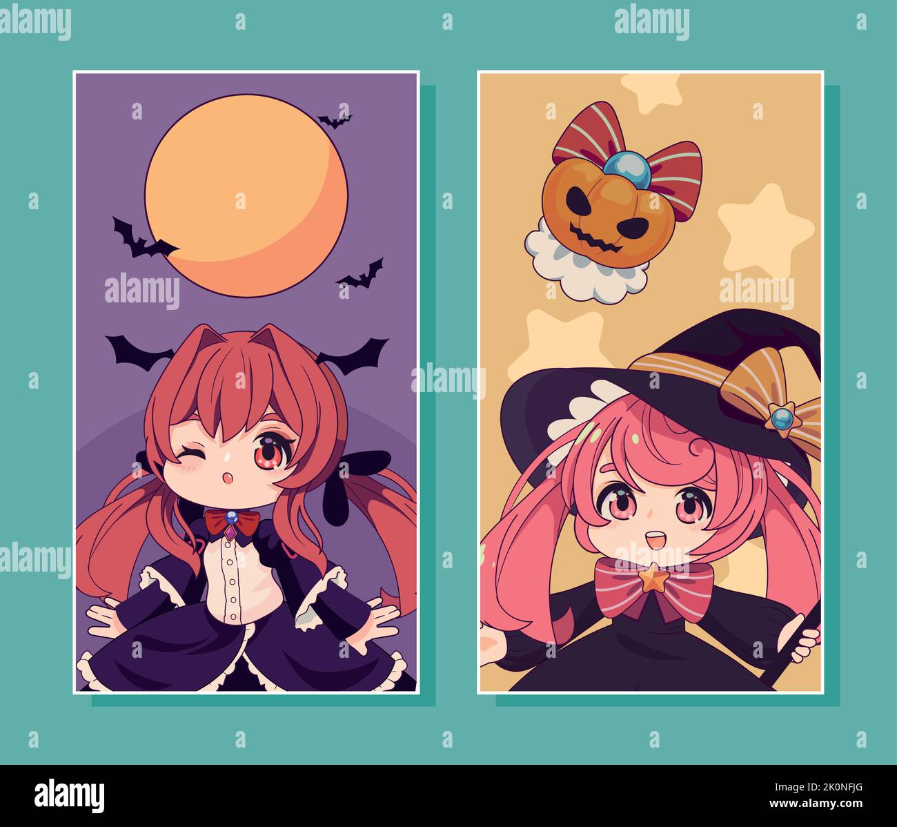 anime chibi girls halloween Stock Vector Image & Art - Alamy