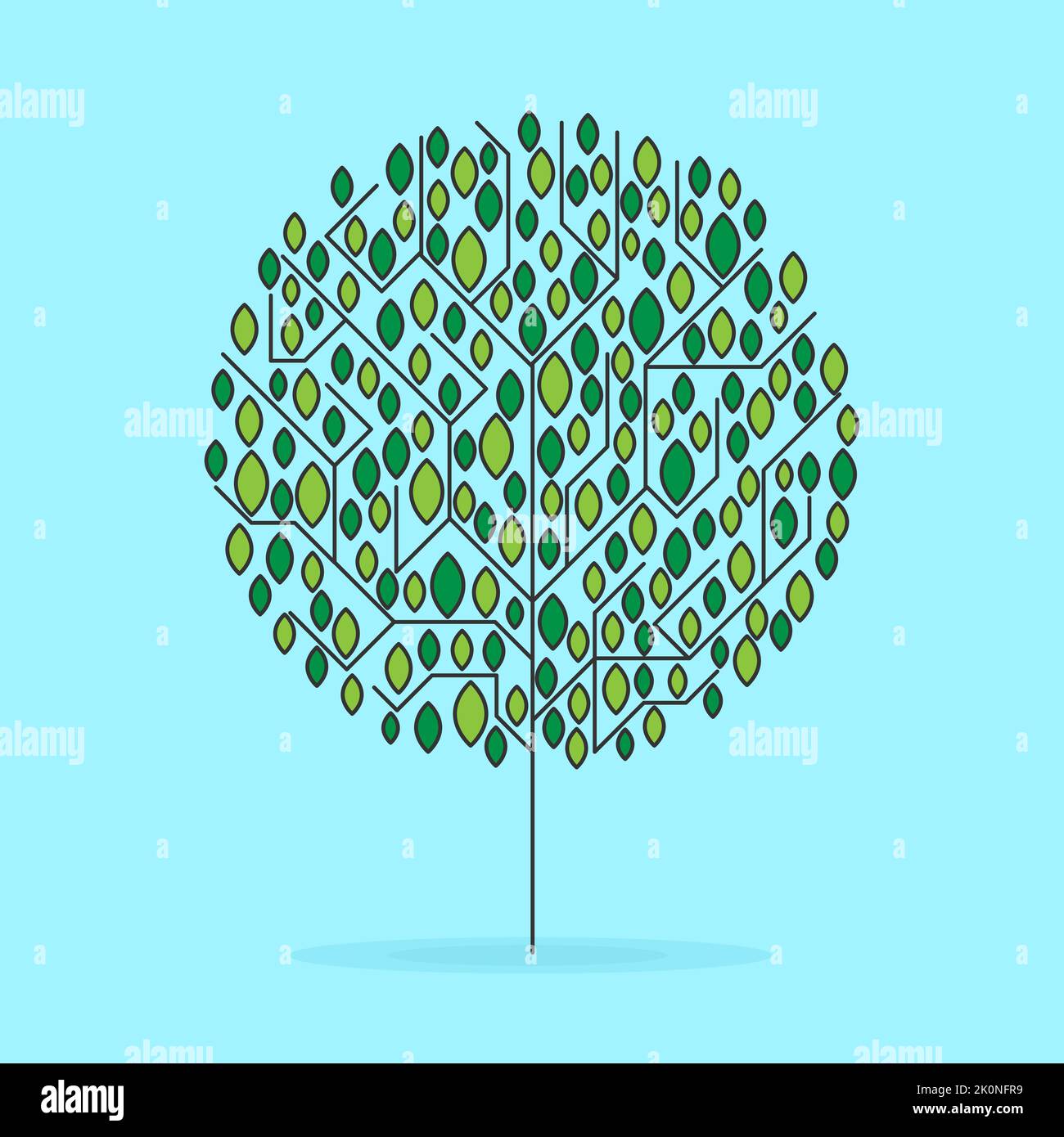 round tree plant on blue background with shadow color vector ...