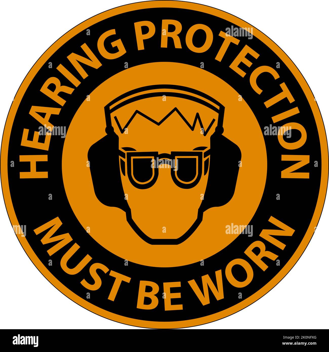 Warning Hearing Protection Must Be Worn Sign On White Background Stock ...