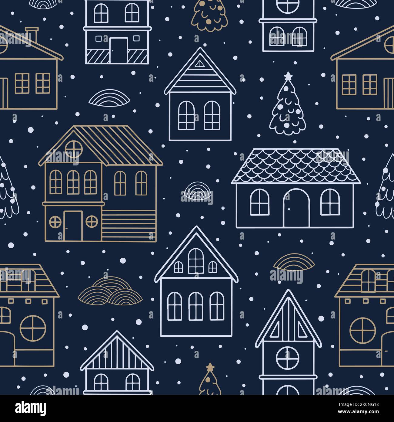Seamless pattern with Christmas houses and Christmas tree. Great for ...
