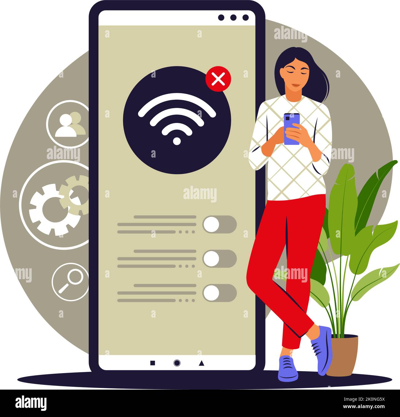 No connection concept. No internet, search wireless network signal on ...