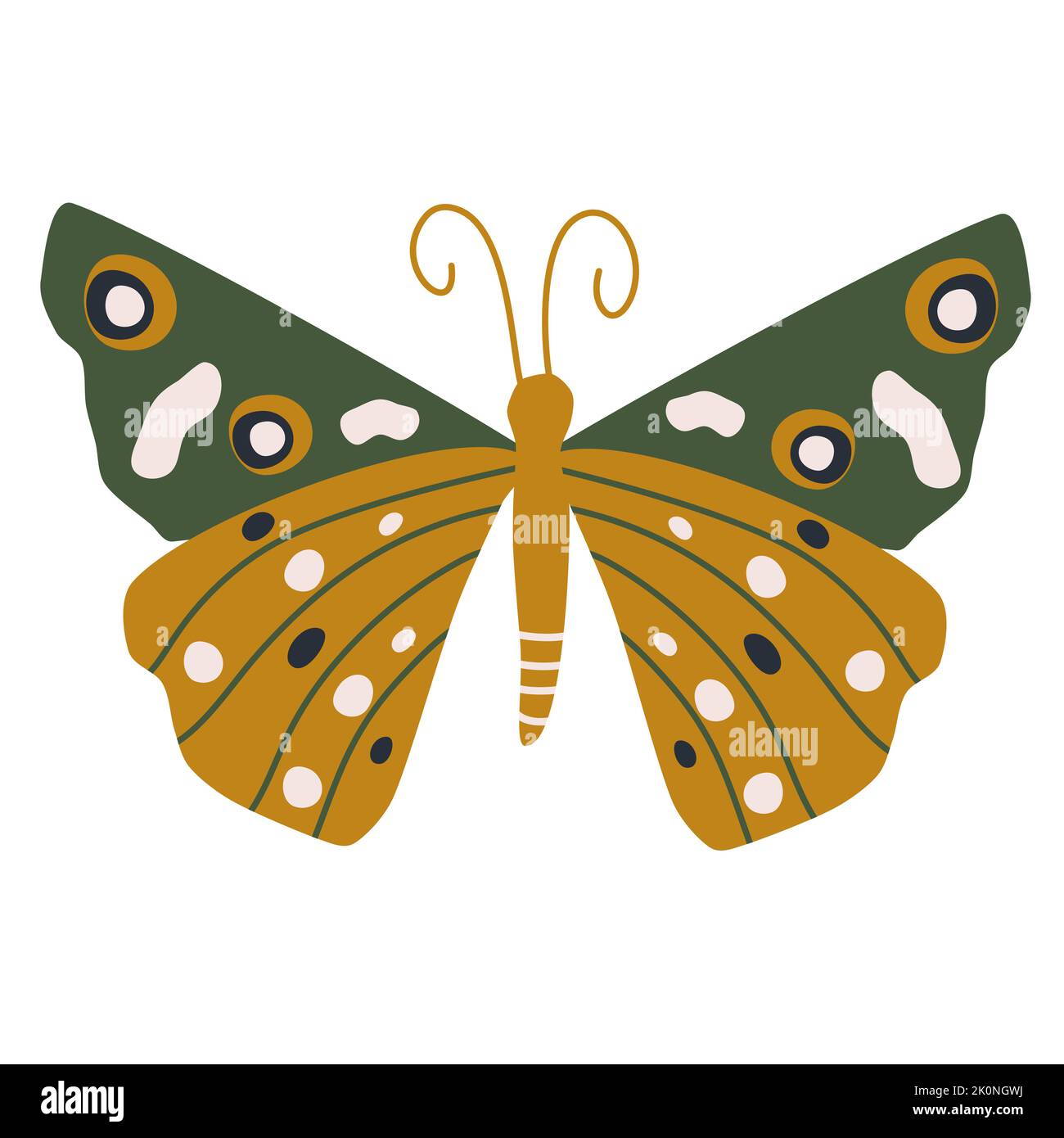 Cute boho vector art design with bohemian butterfly insect hand drawn ...