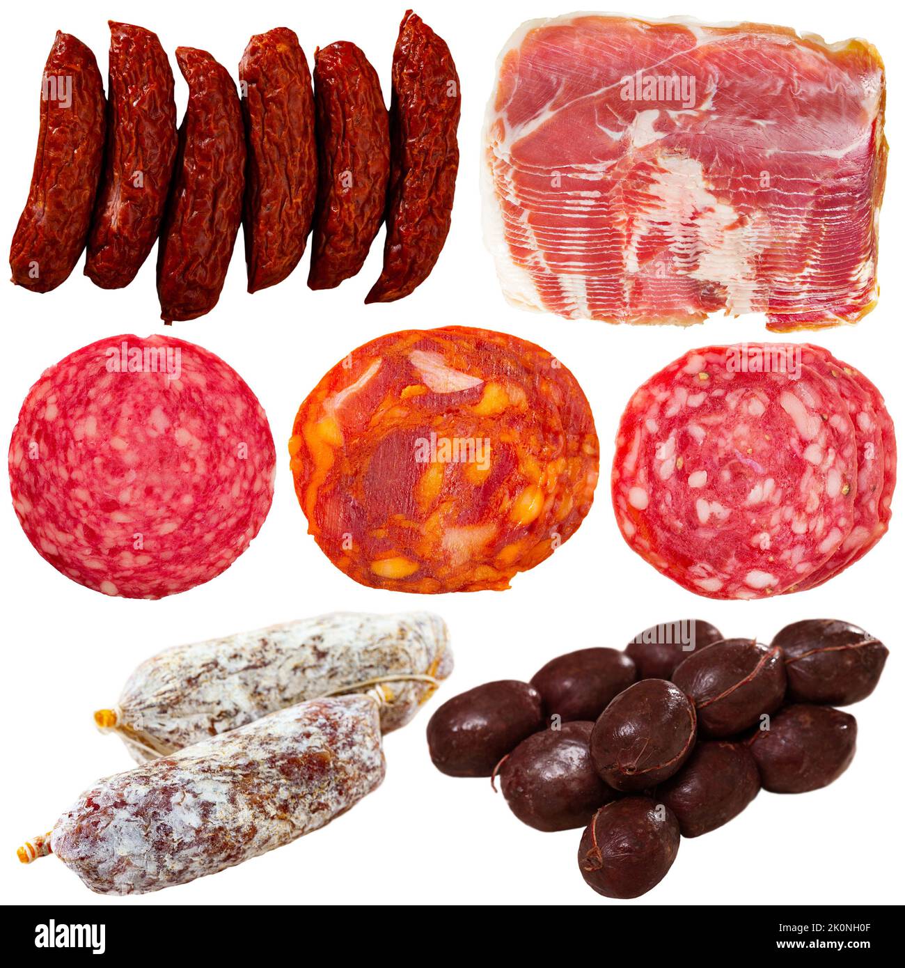 Collage of various meat products isolated on white Stock Photo - Alamy